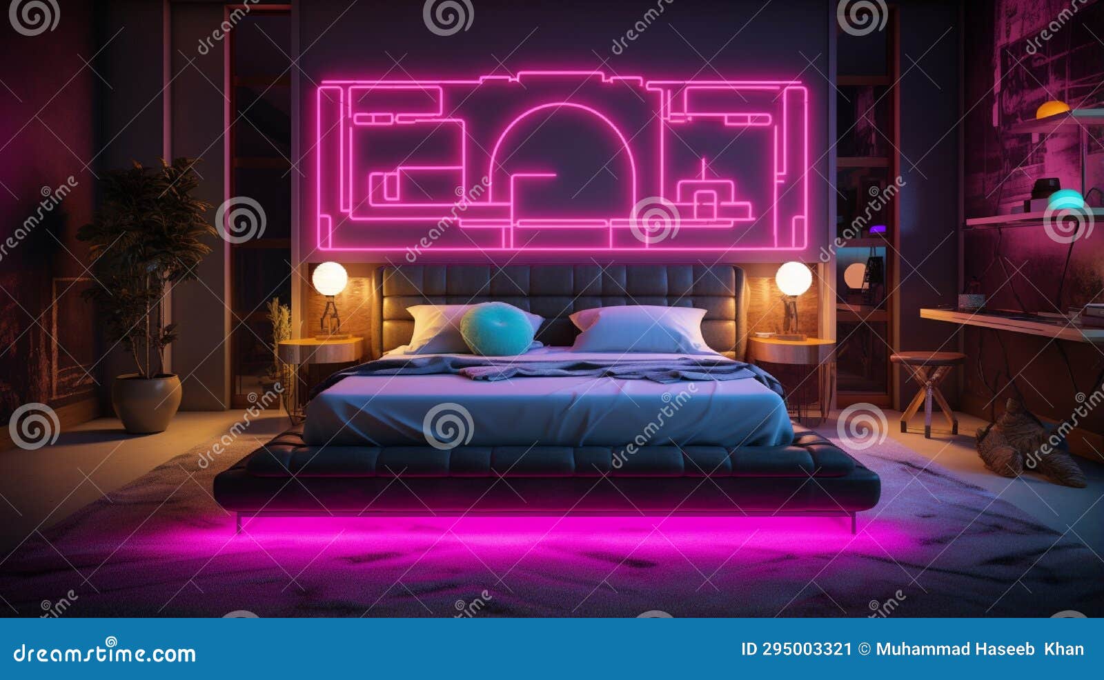 Design a Luxury Neon Bedroom with an Artistic Twist, Featuring Neon Art ...