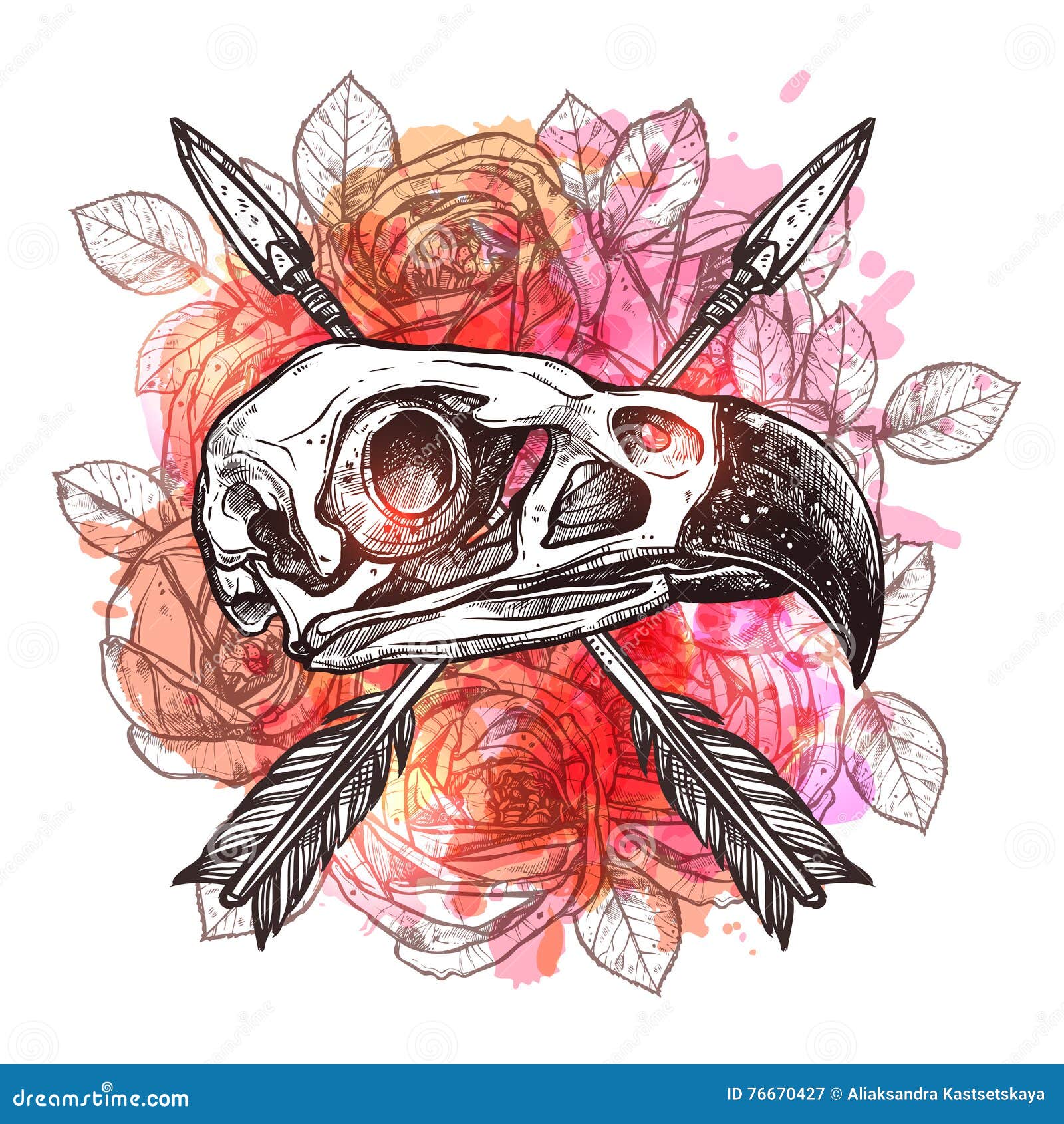 Design Med Eagle Skull and Arrows Vektor Illustrationer - Illustration ...