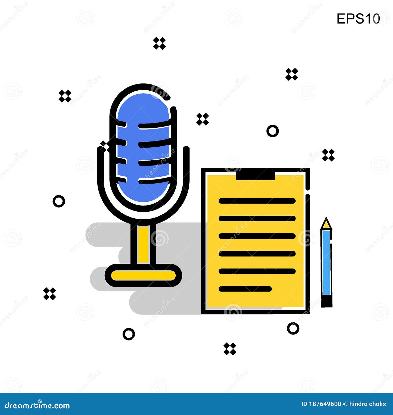 Design Microphone and Paper Icon Notes. Stock Vector - Illustration of ...