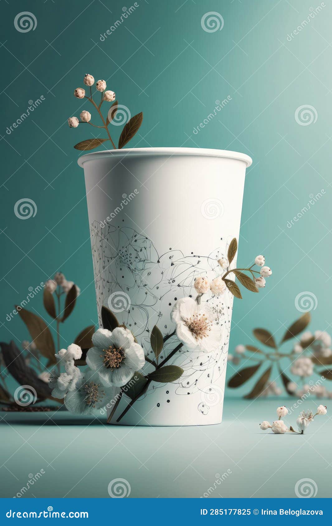 Design Minimalistic a Paper Cup with Spring Theme Stock Illustration ...