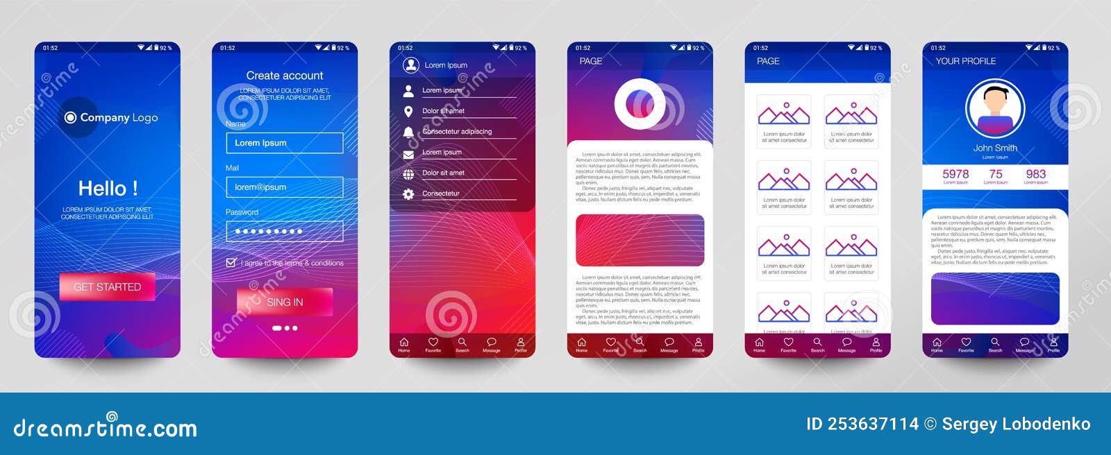 Design Of Mobile App Ui Ux Gui Set Of User Registration Screens