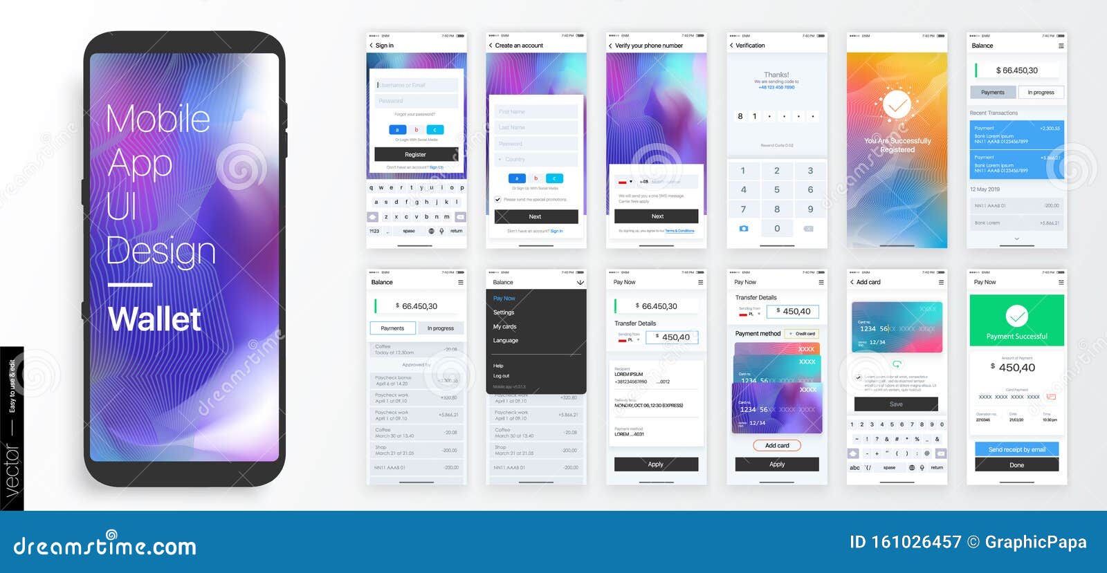 Design of a Mobile Application and Site, UI. Set of GUI. Vector Mockup ...