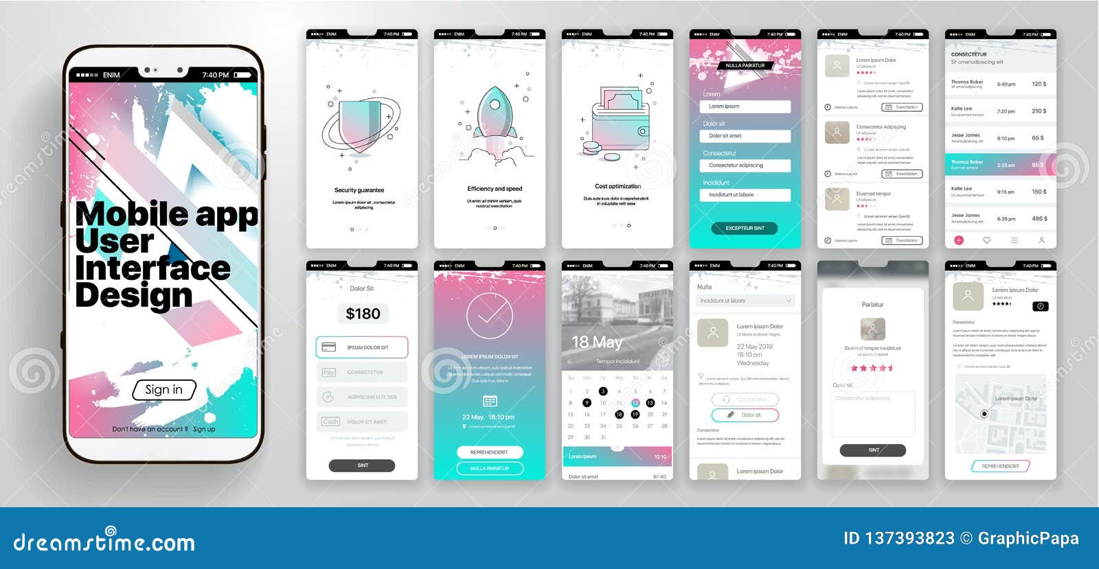 Design Of The Mobile Application Ui Ux A Set Of Gui Screens With Login And Password Input