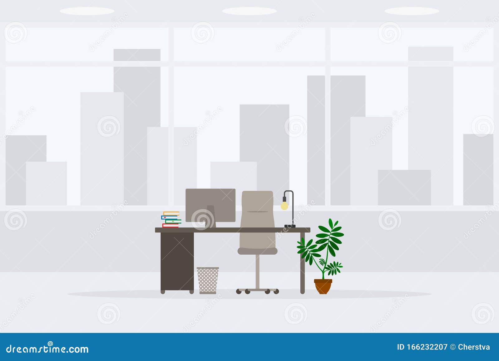 Design of Modern Empty Office Working Place Front View Vector ...