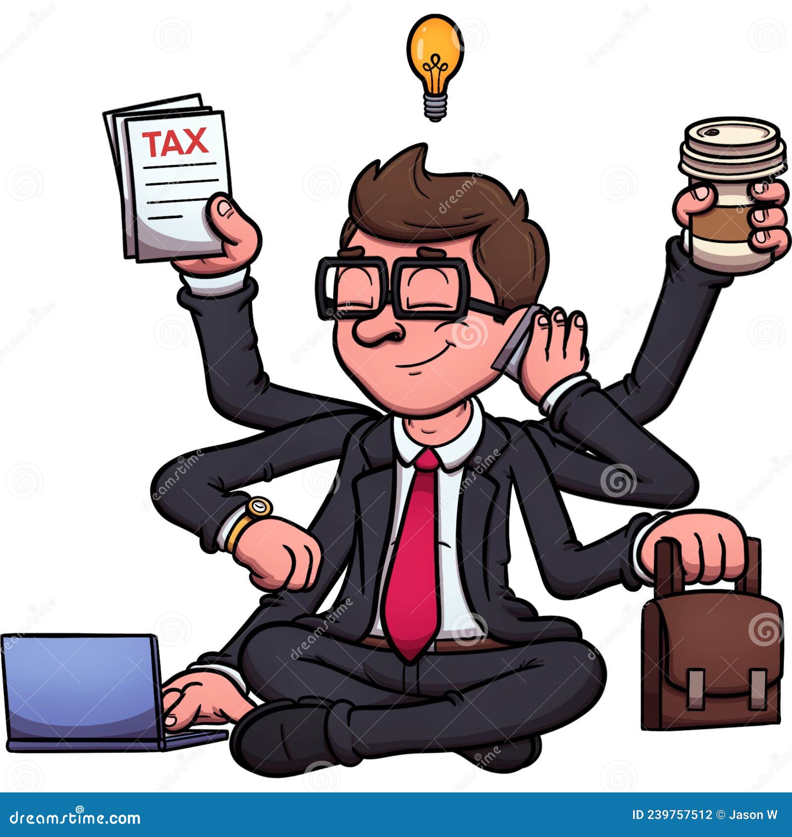 Cartoon Multitasking Man stock illustration. Illustration of employee ...