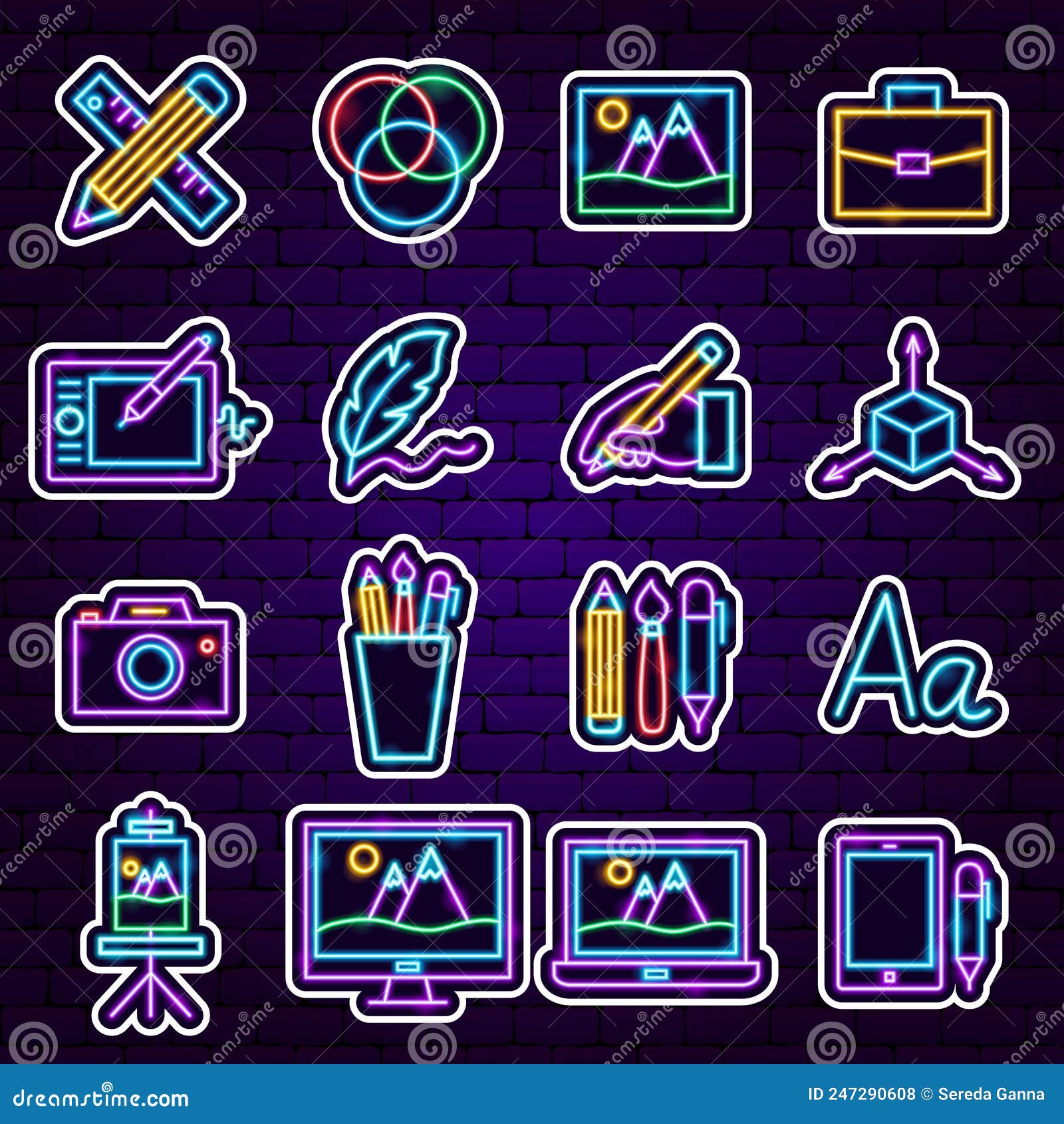 Design Neon Stickers stock vector. Illustration of drawing - 247290608