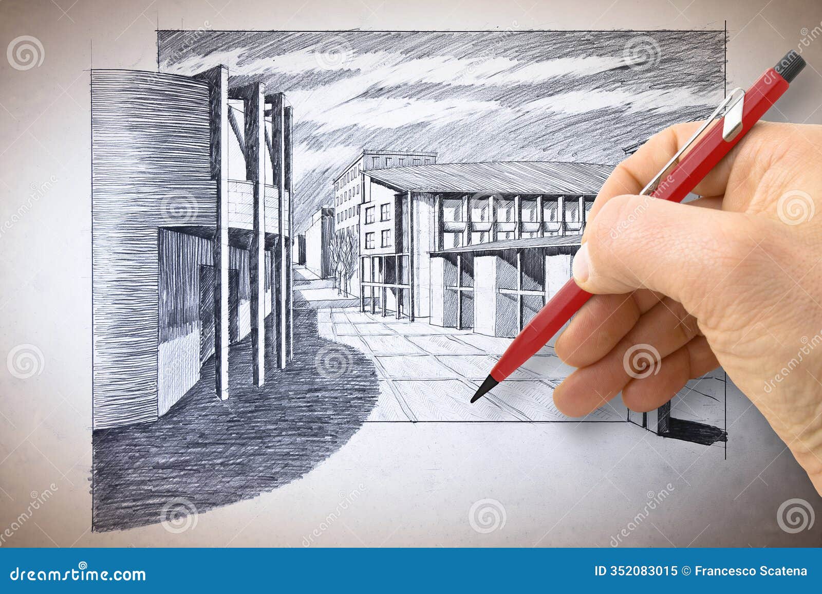 Design a New Building - Engineer-architect Drawing with a Pencil a ...