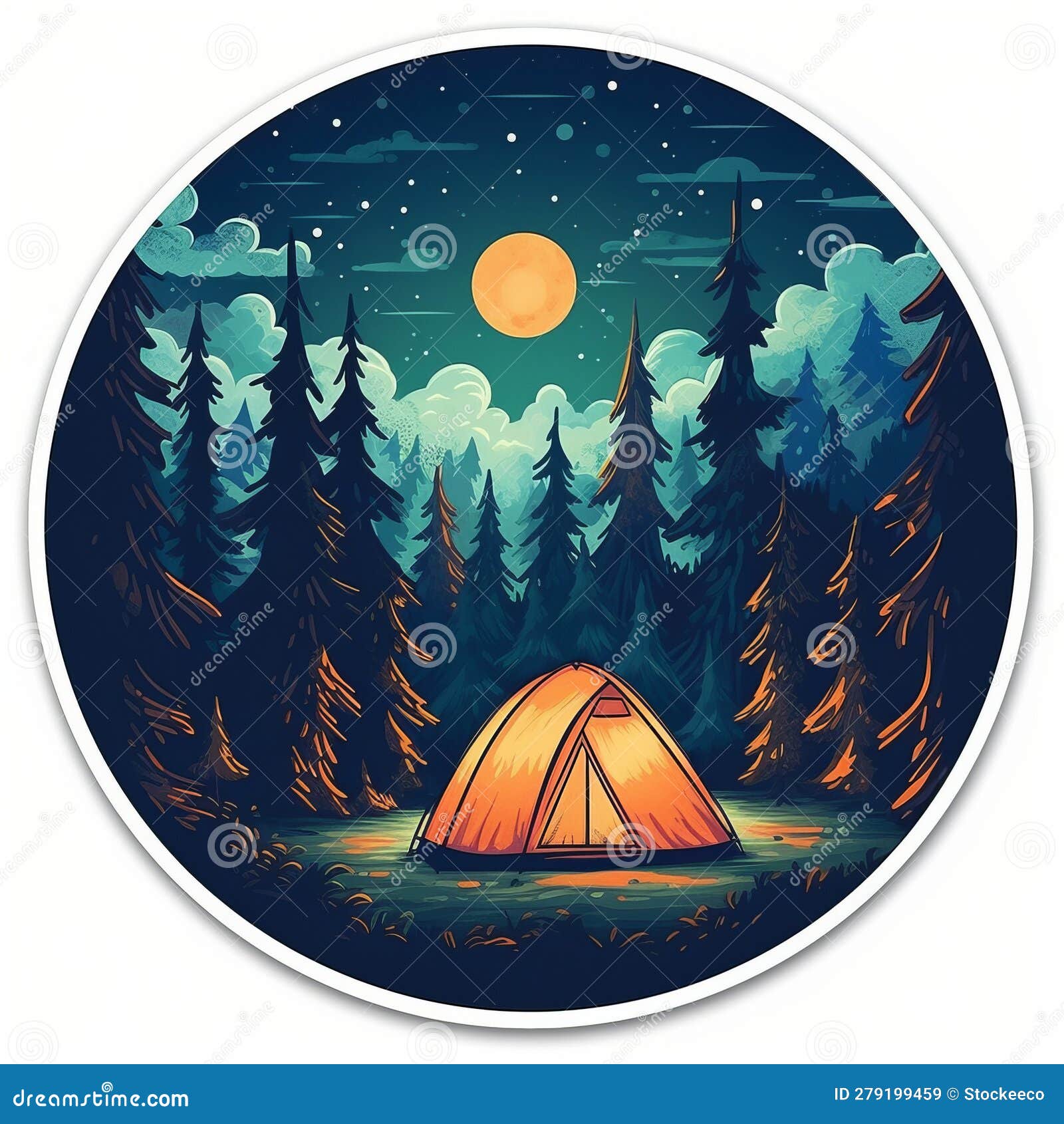 Design A Nighttime Camping Sticker Stock Image | CartoonDealer.com ...