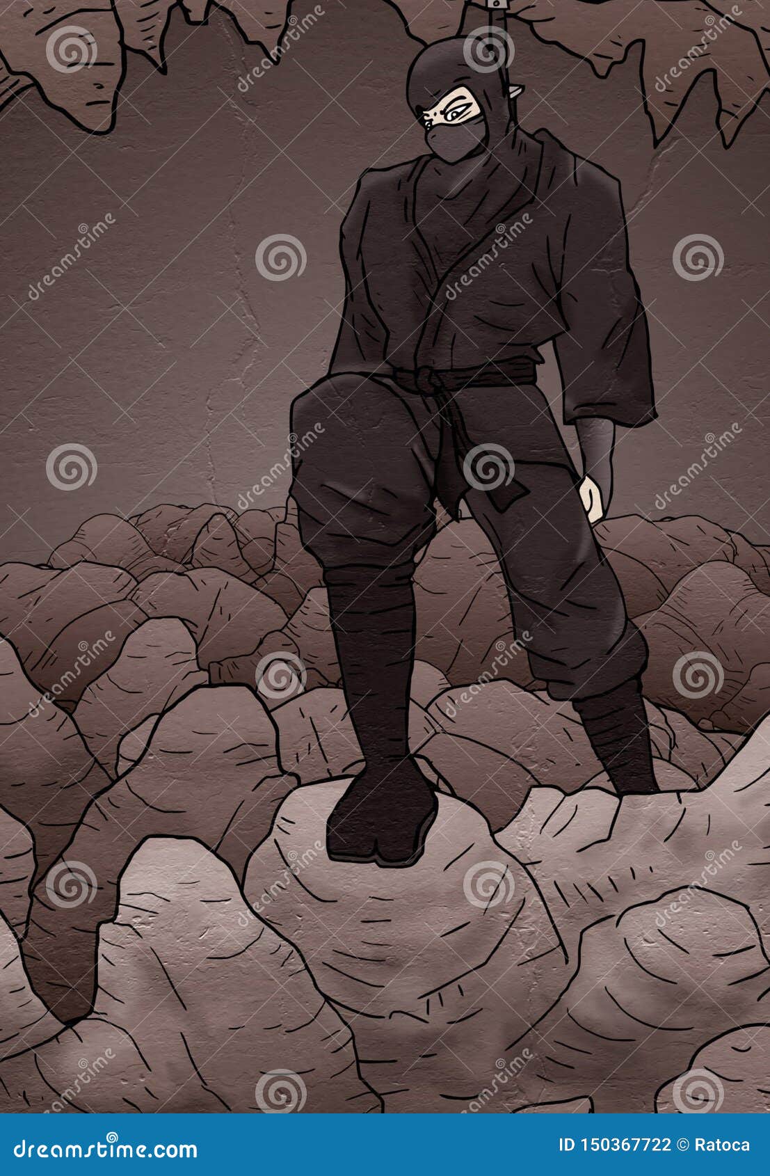 Design of Ninja in Rock Cavern Stock Illustration - Illustration of ...