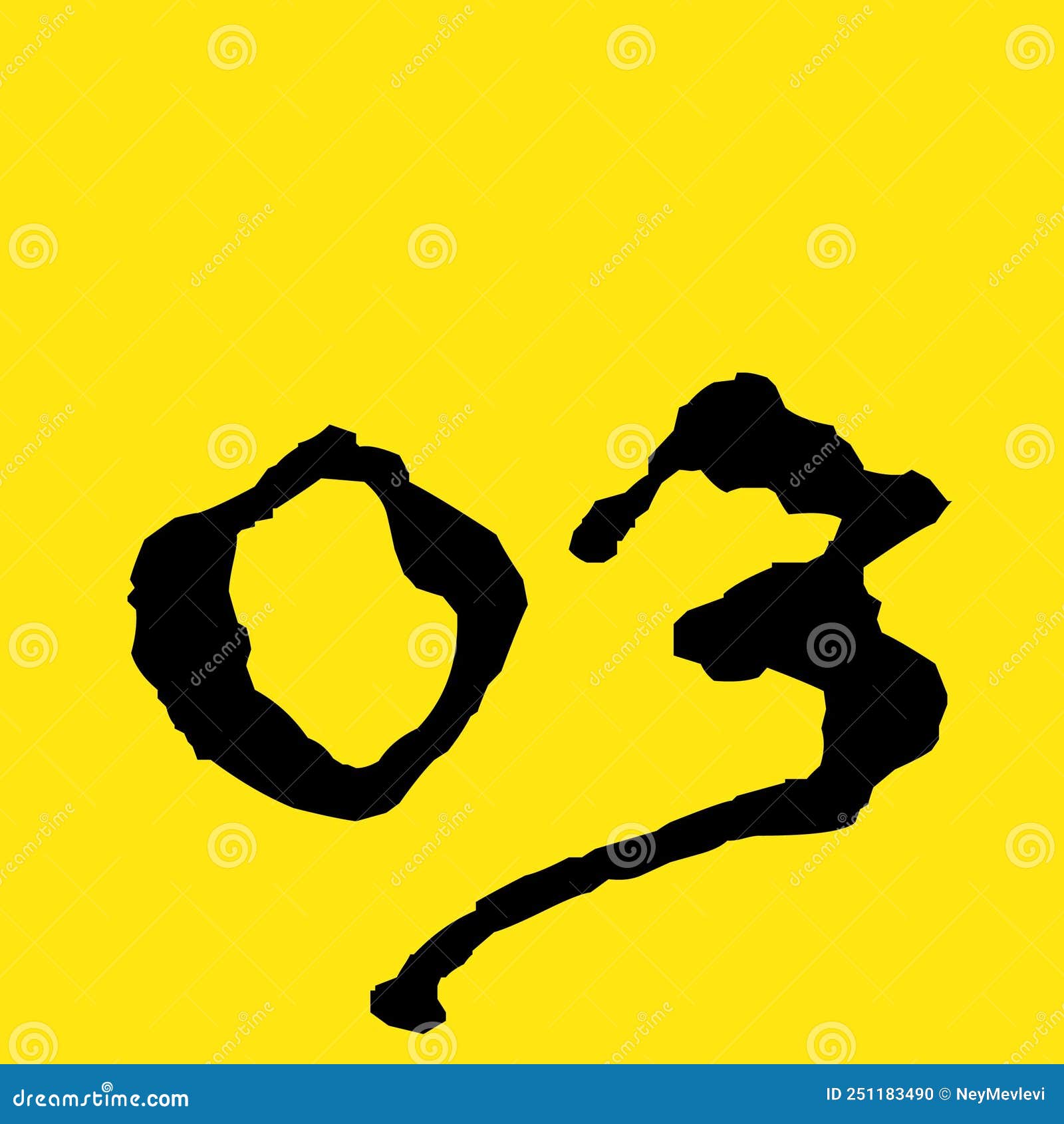 Design Number 03 in Yellow on a Black Square Background Stock ...