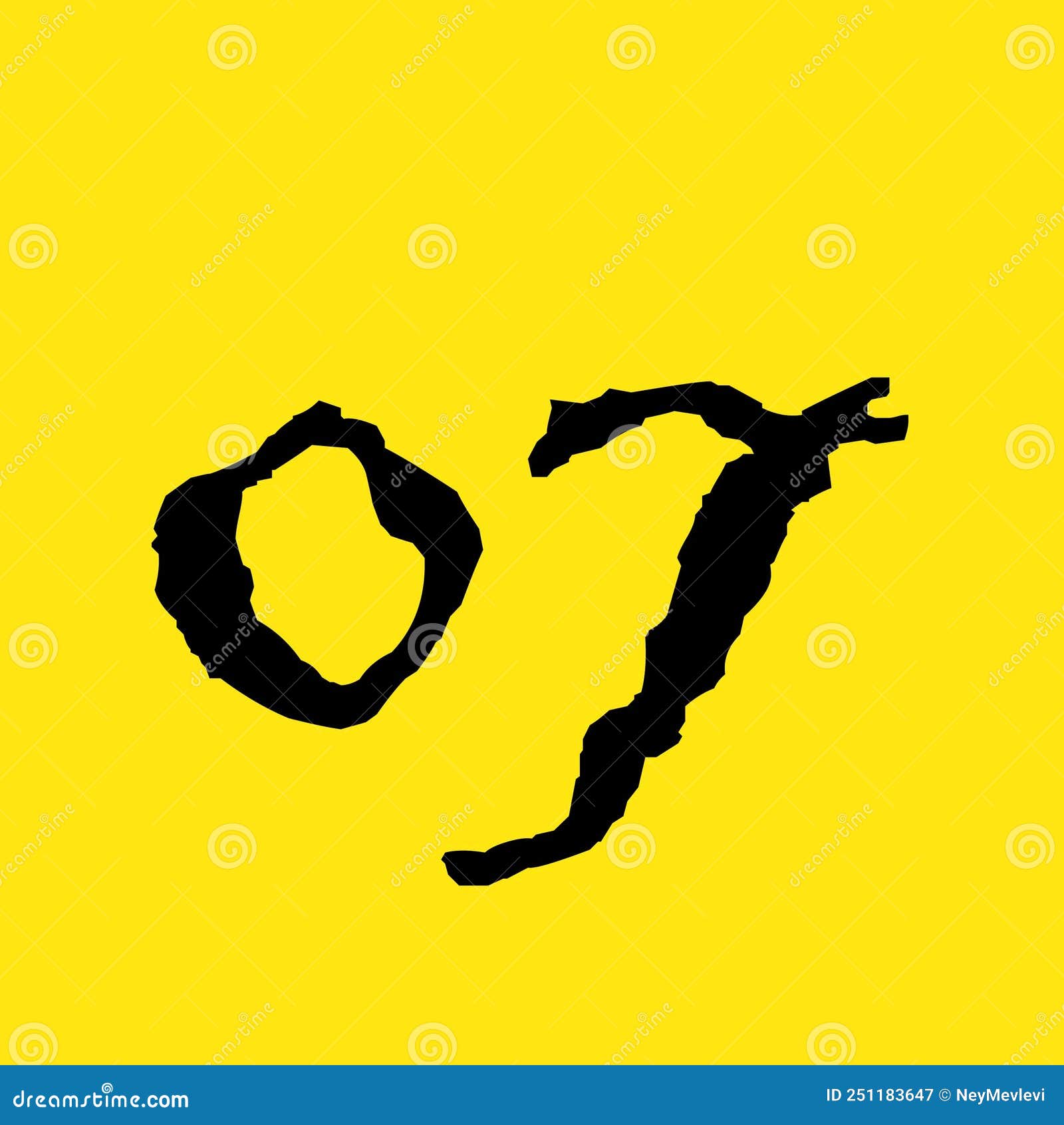 Design Number 07 in Yellow on a Black Square Background Stock ...