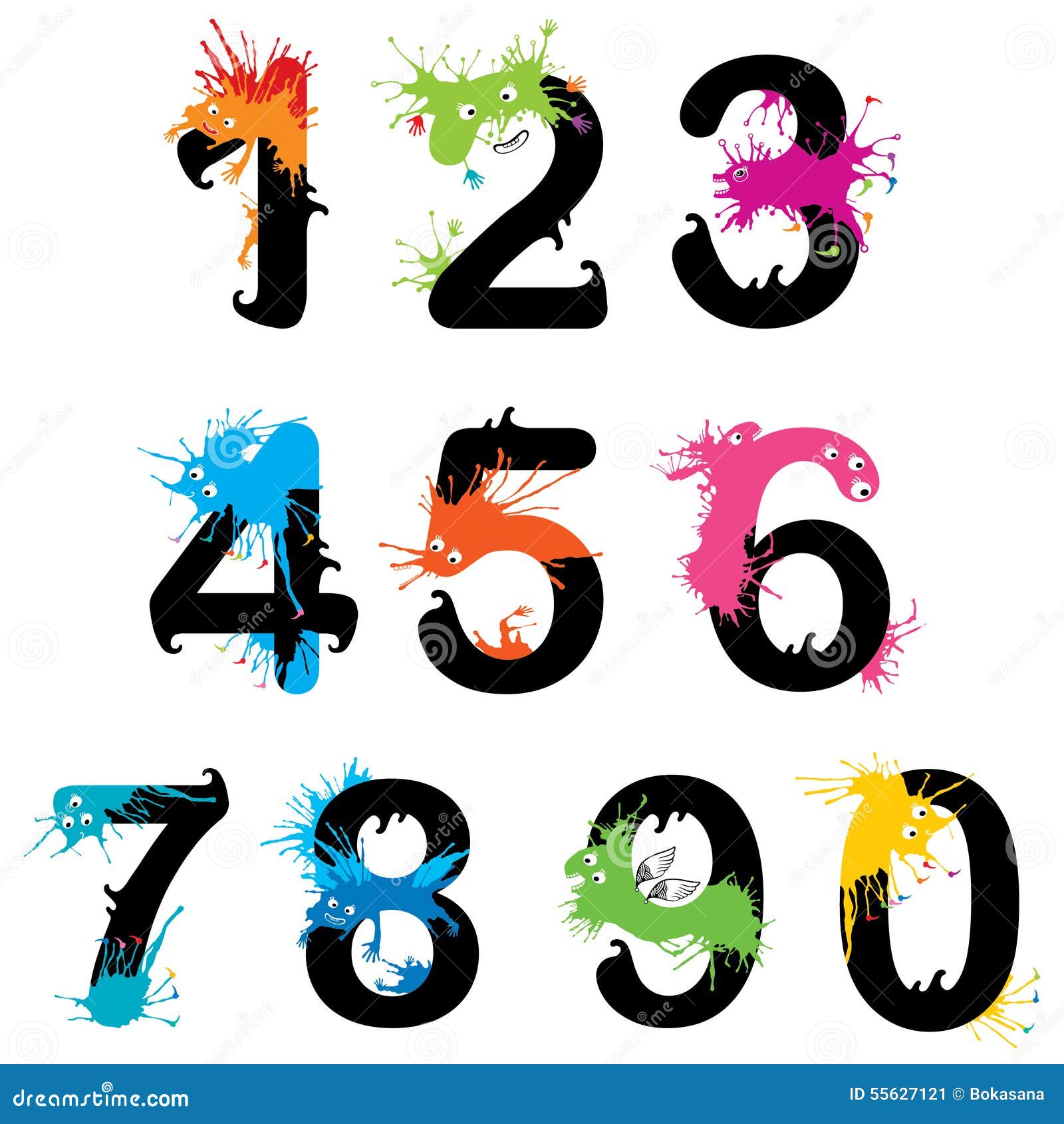 Design Numbers Set with Funny Monsters Stock Vector - Illustration of ...