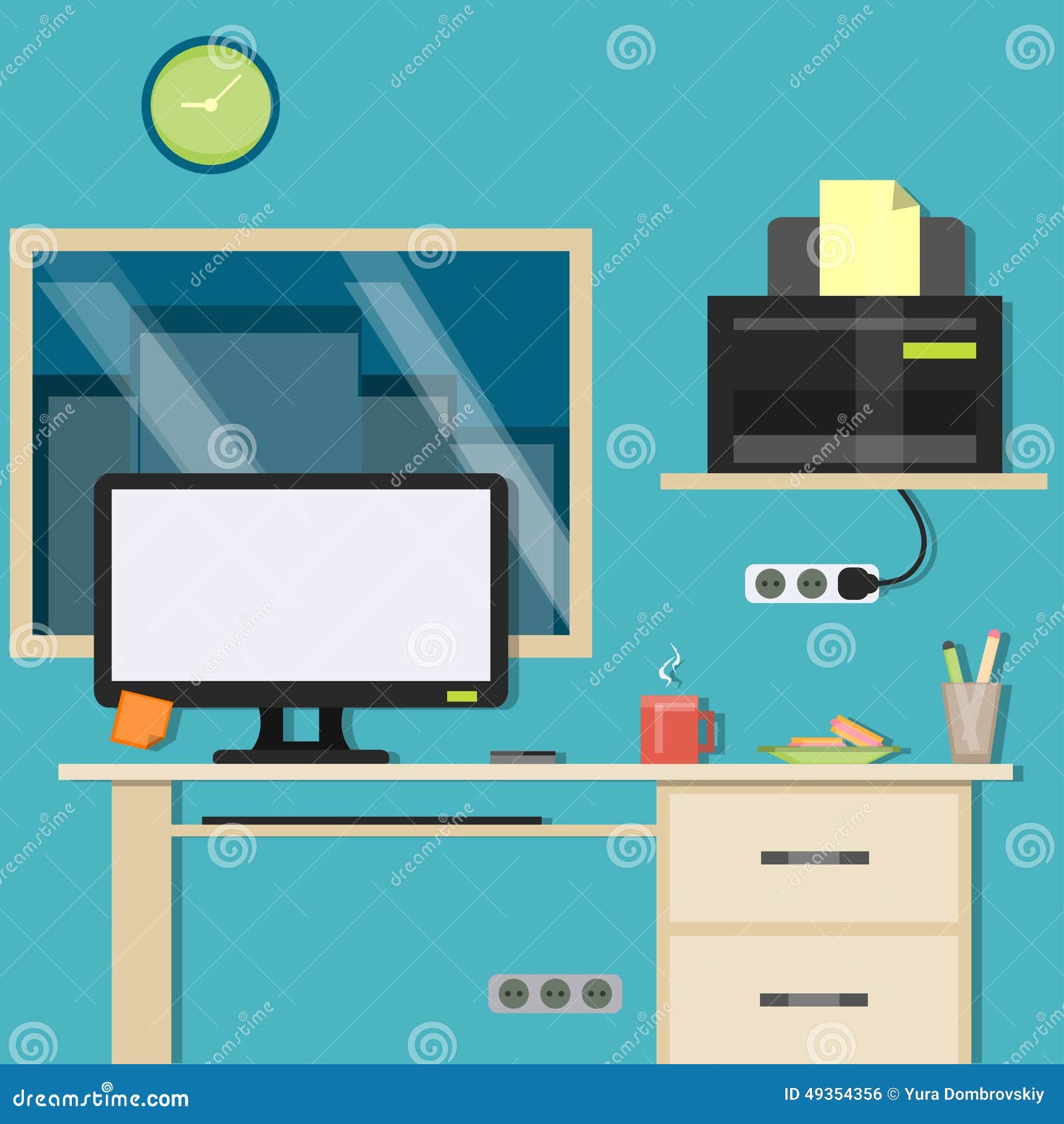 Design Office, Workspace. stock vector. Illustration of flat - 49354356