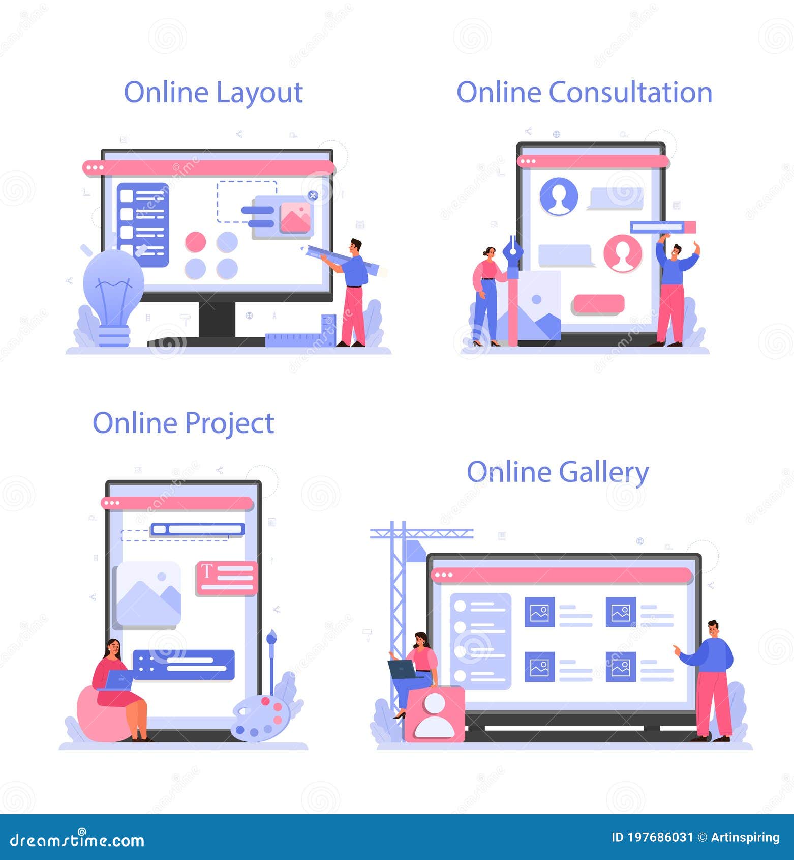 Design Online Service or Platform Set. Graphic, Web, Printing Design ...