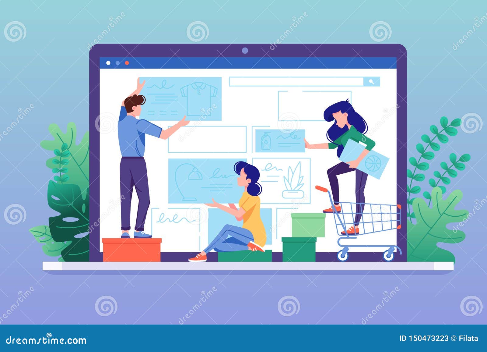 Design Online Store. Creating Web Shop Interface Stock Illustration ...