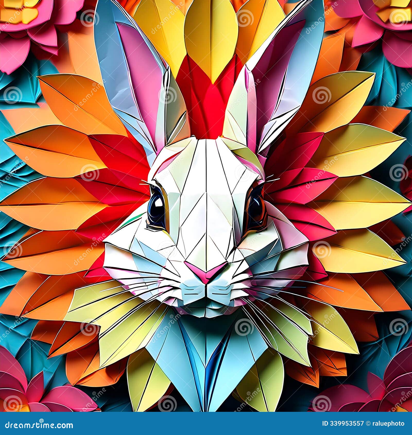 Design an Origami of a Rabbit and a Colorful Flower Stock Illustration ...