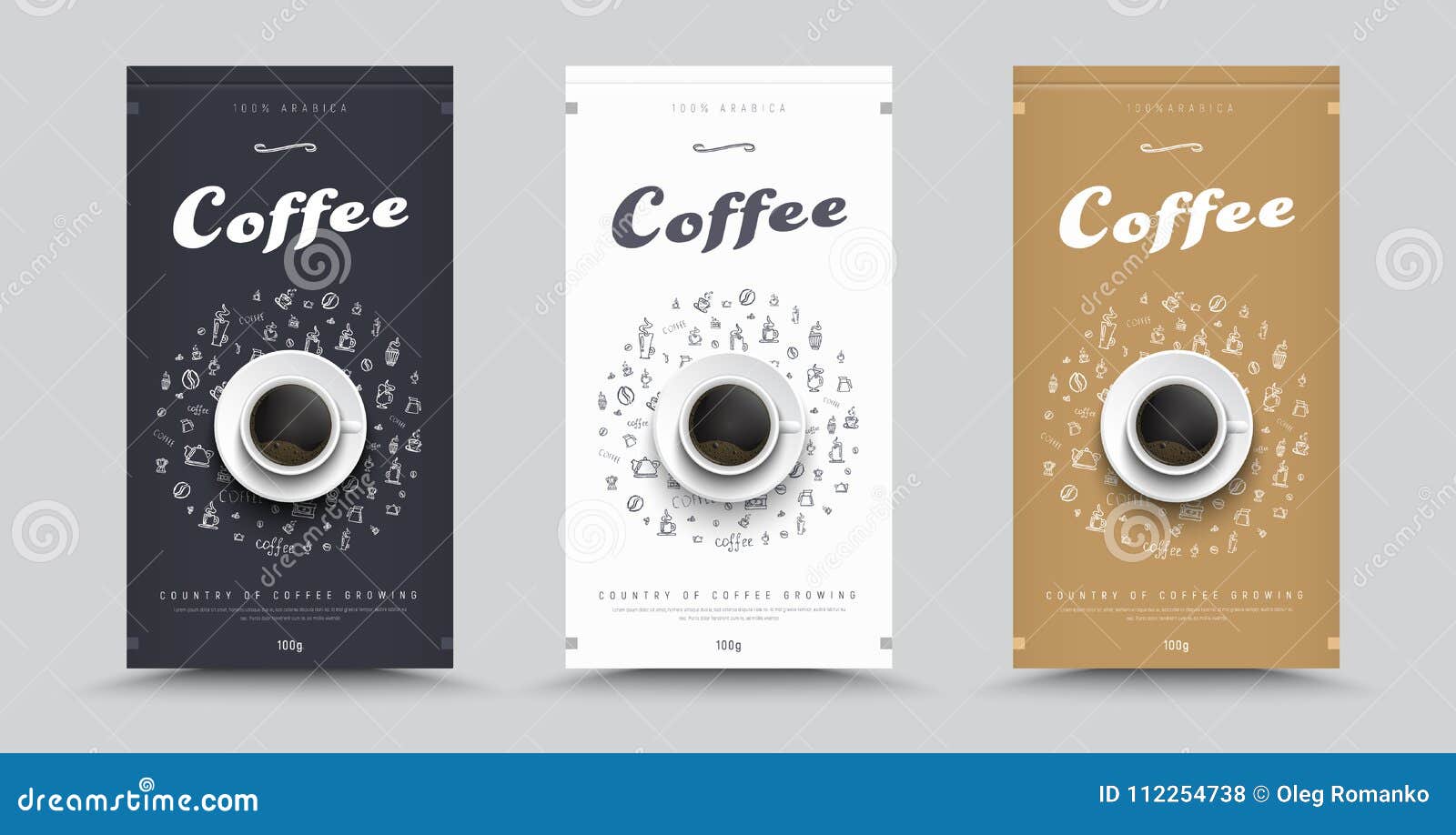 Design Packaging for Coffee with Drawings by Hand and a Cup of C Stock ...