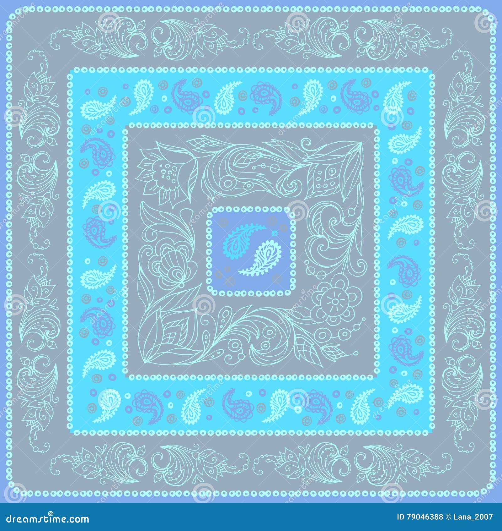 Design Paisley Headscarf. Blue Palette Stock Illustration ...