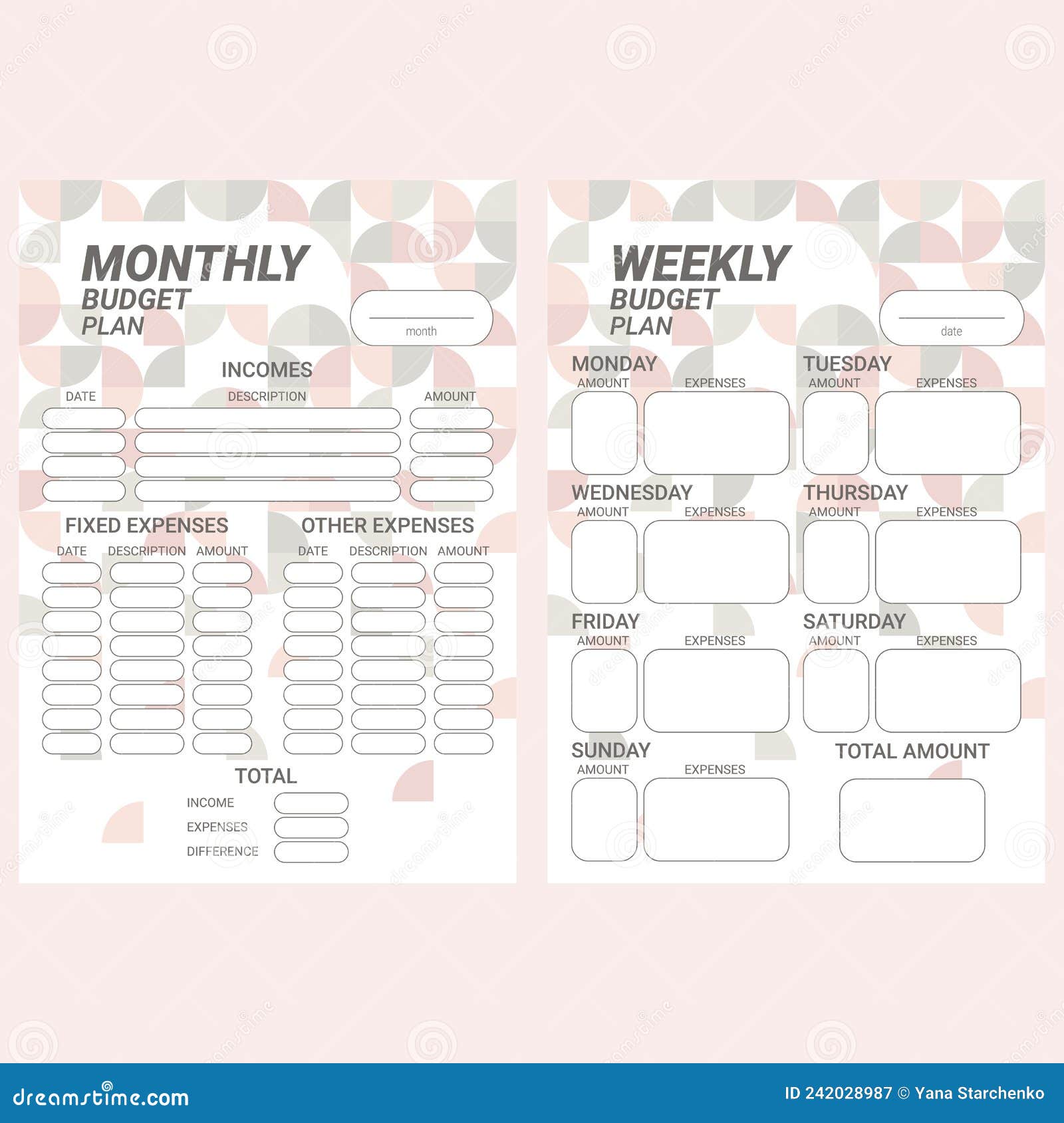 Design for Planning Monthly and Weekly Budget Stock Vector ...
