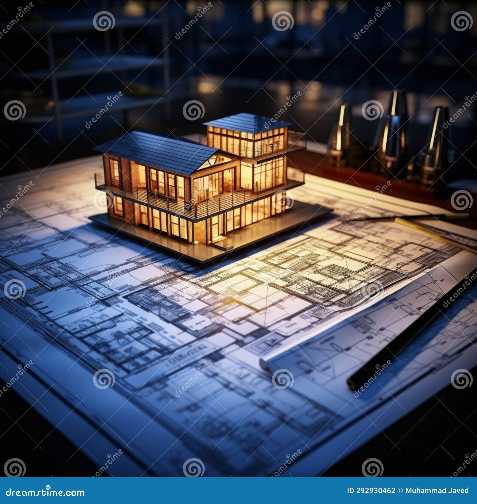Design Plans Displayed Blueprint Rolls Neatly Arranged Atop Table ...