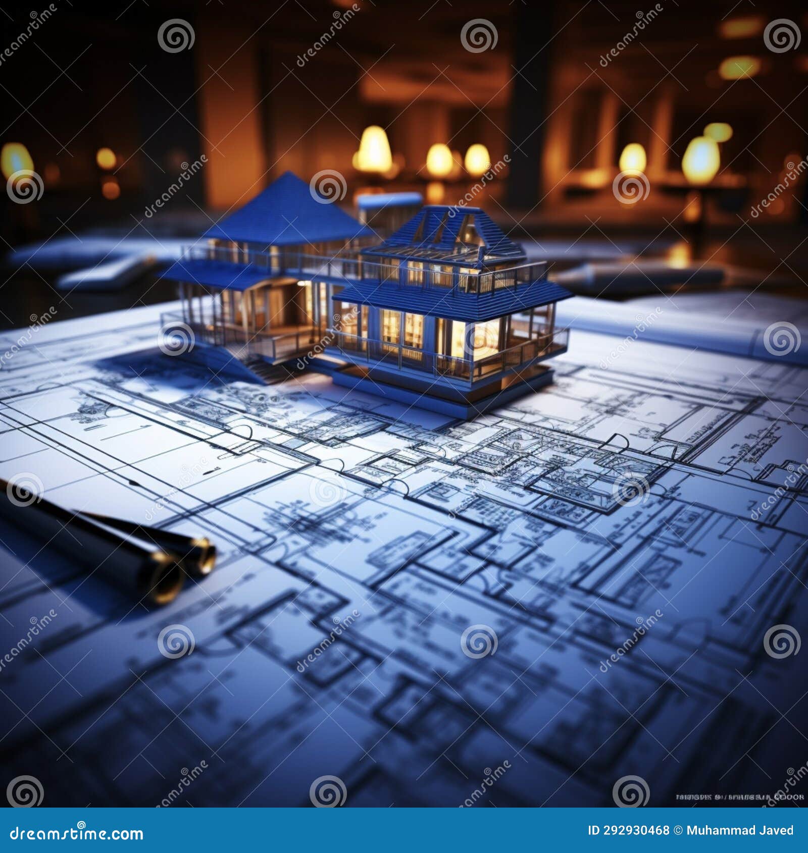 Design Plans Displayed Blueprint Rolls Neatly Arranged Atop Table ...