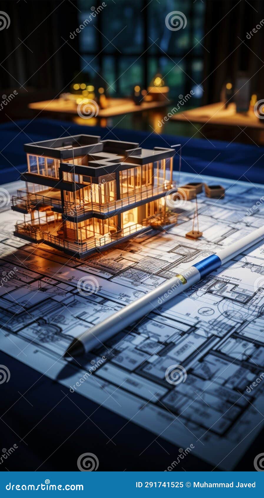 Design Plans Displayed Blueprint Rolls Neatly Arranged Atop Table ...