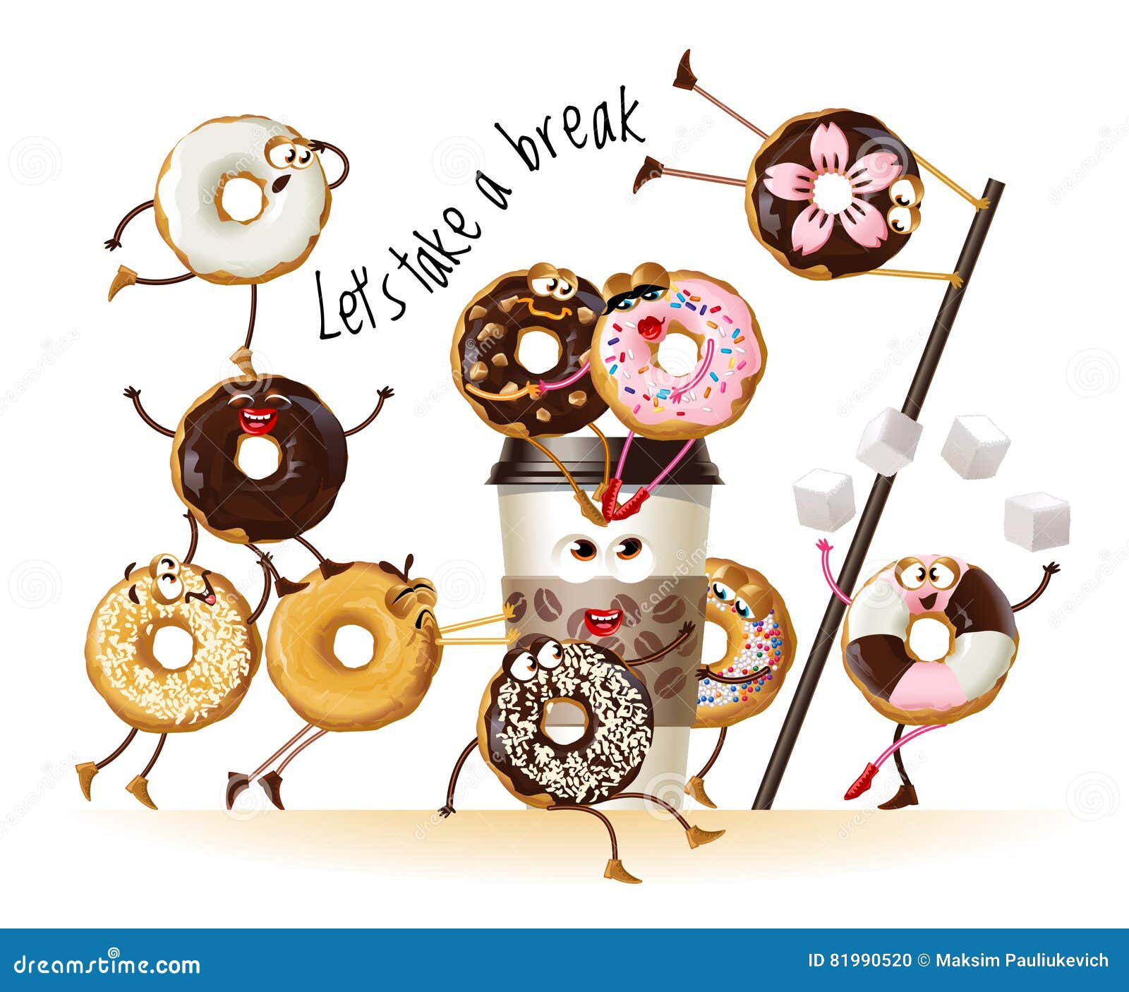 Design a Poster with Cartoon Characters Donuts Stock Vector ...