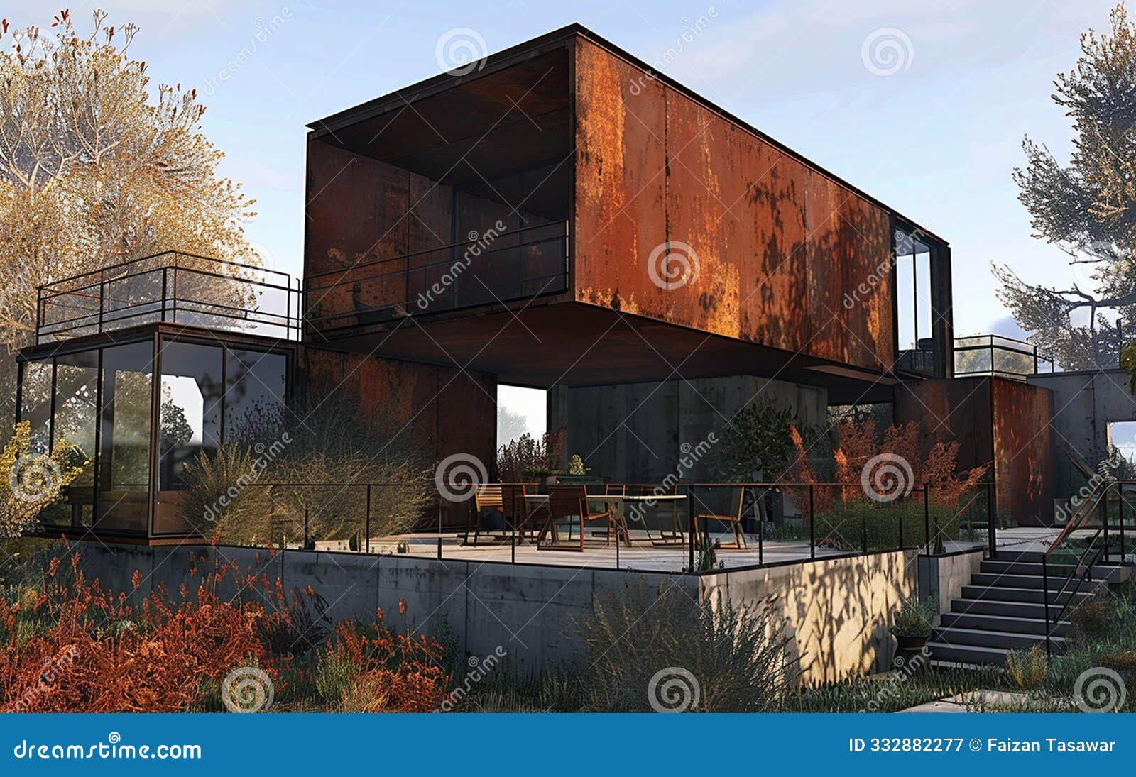 Design Principles of the Rust 2-Floor Modern House -Generative Ai Stock ...