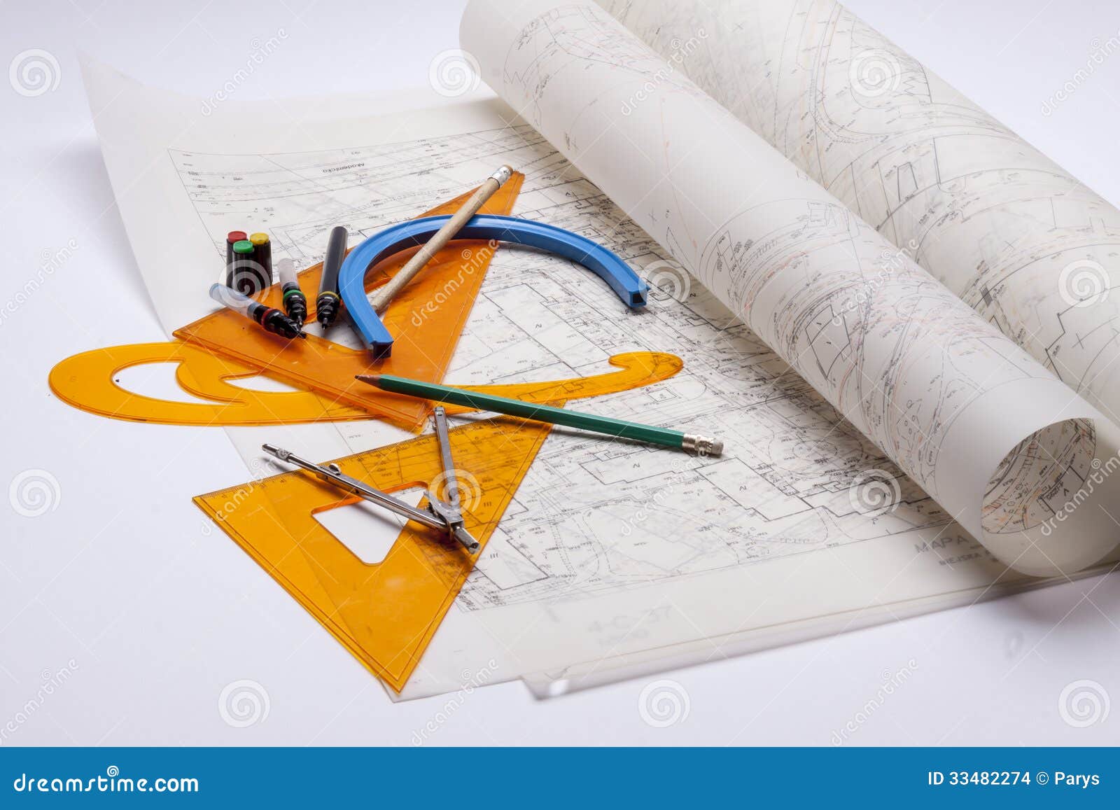 Design, Project and Measuring Devices - White Back Stock Photo - Image ...