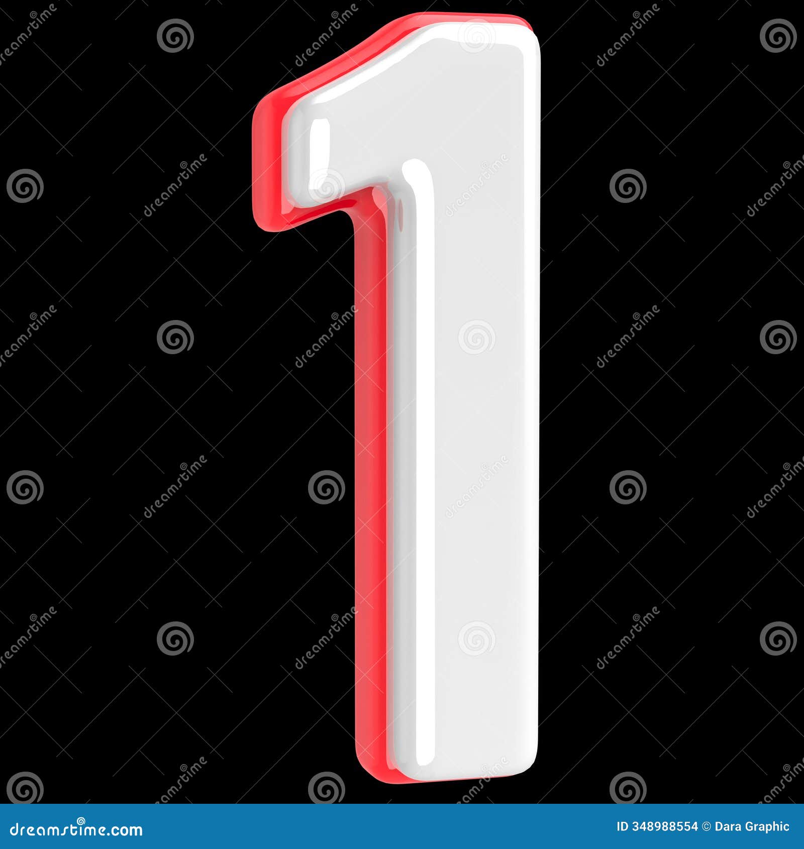 Red and White Number 1 3D Render with Black Background Stock ...
