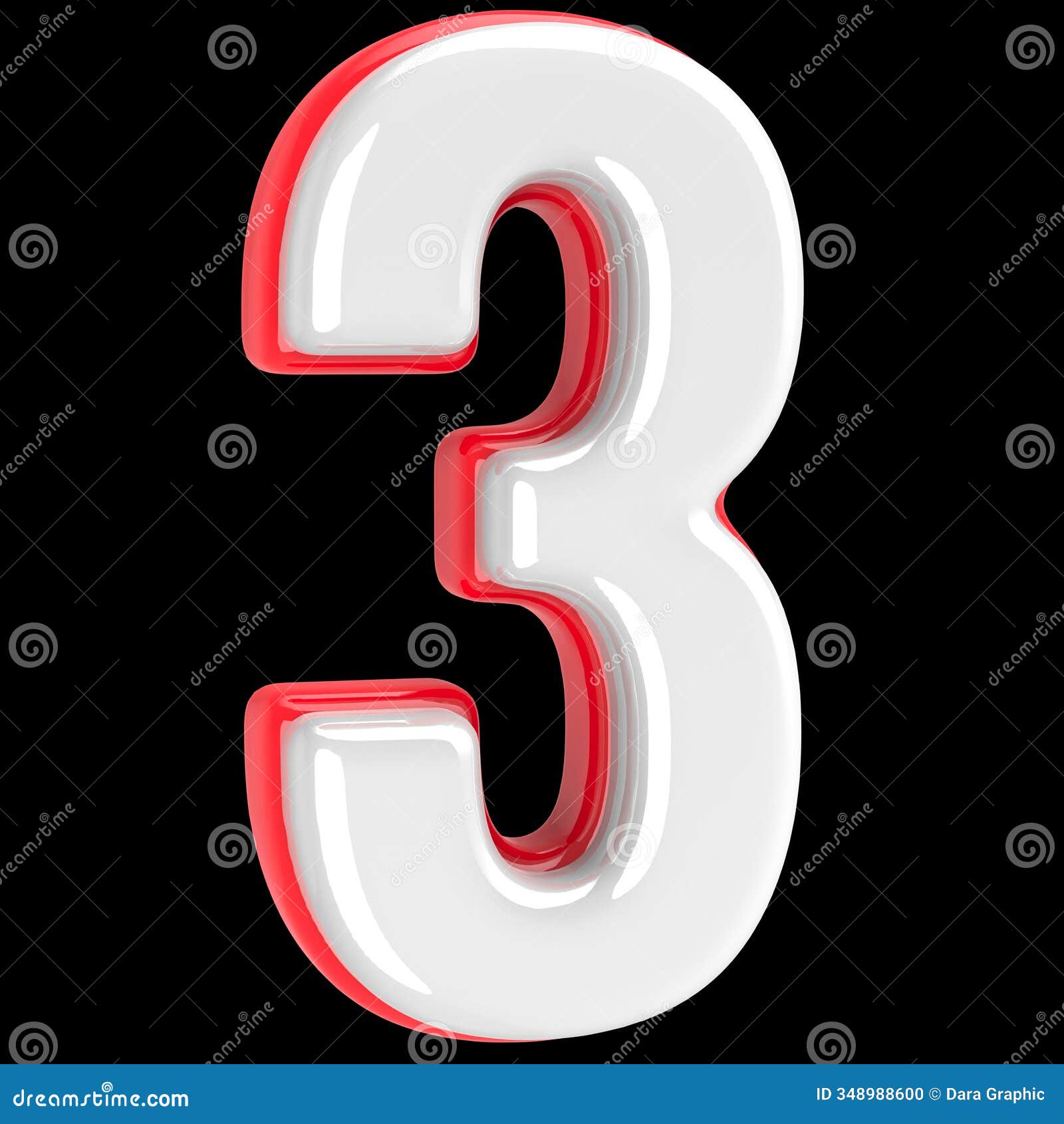 Red and White Number 3 3D Render with Black Background Stock ...