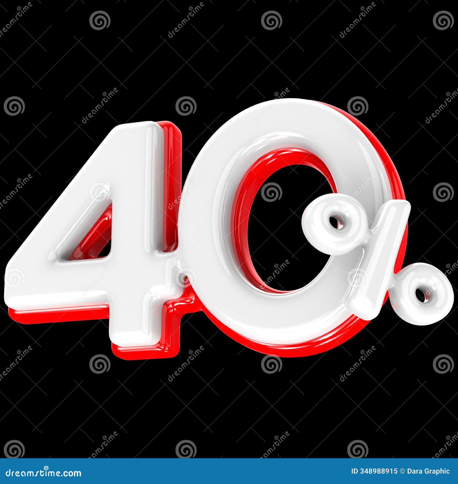 Red and White Number 40 Precent 3D Render with Black Background Stock ...