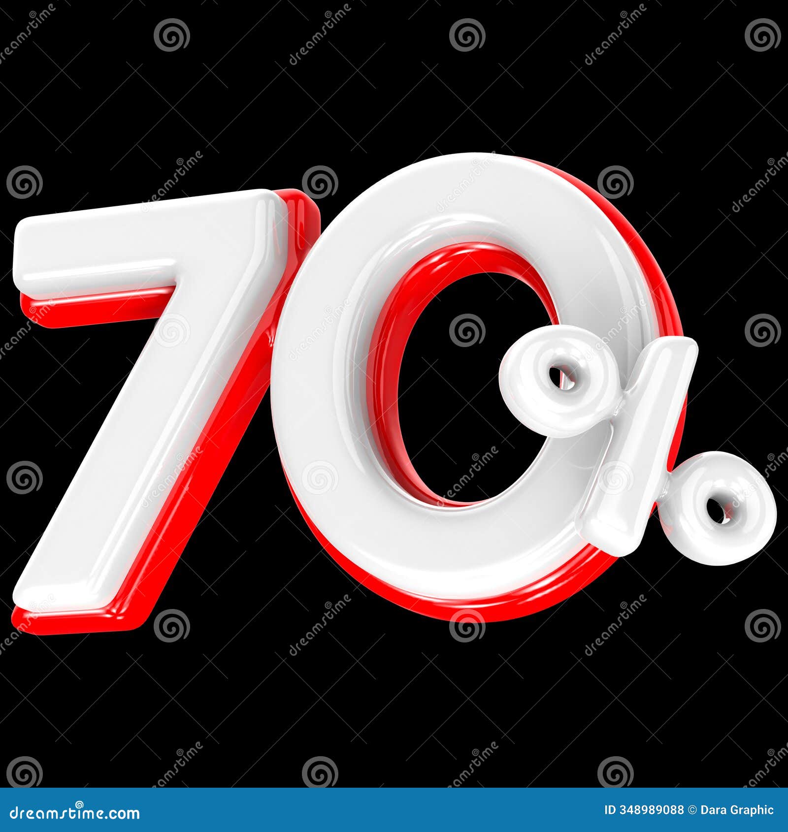 Red and White Number 70 Precent 3D Render with Black Background Stock ...