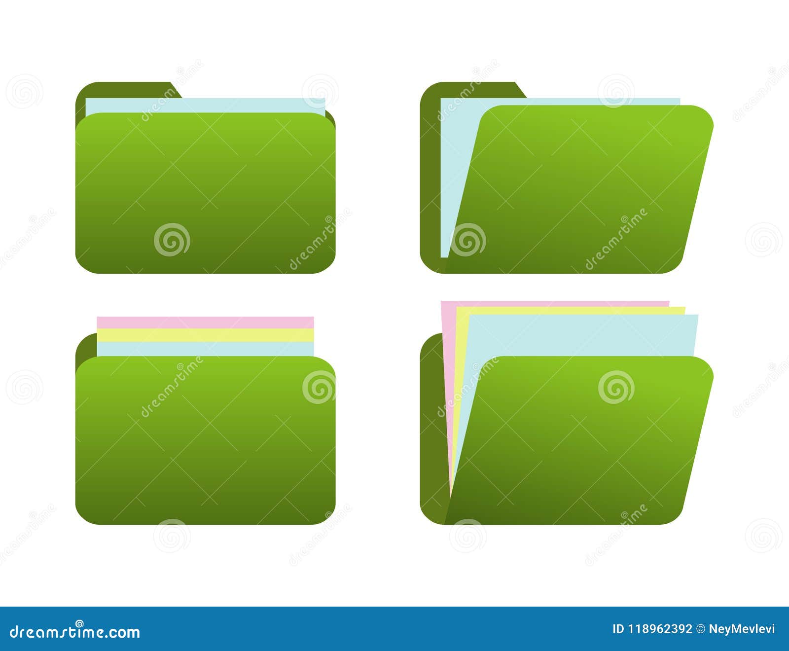 Green Icons Folder with 3 Paper Stock Vector - Illustration of business ...