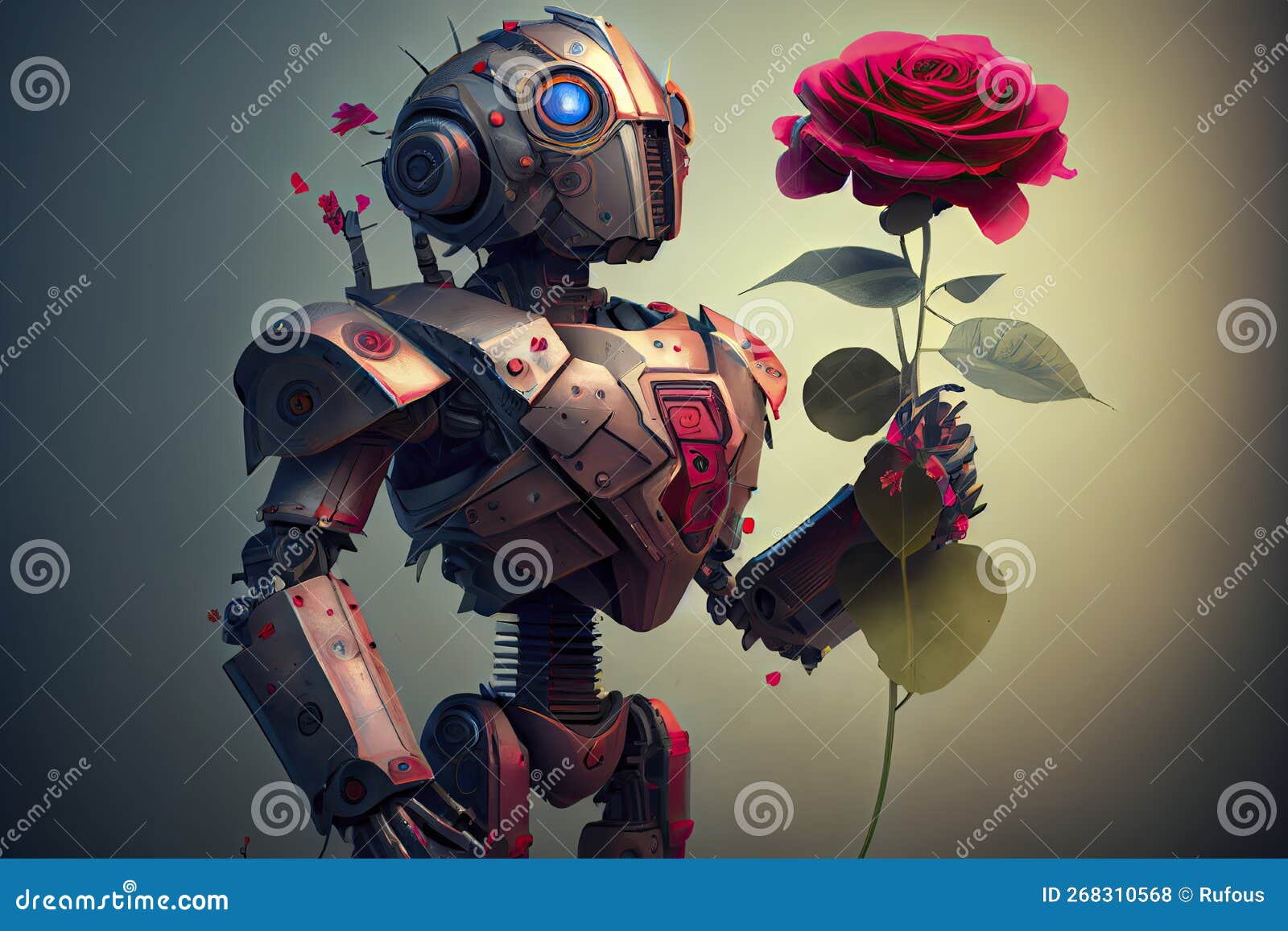Design of a Robot Cyborg Holding a Flower Stock Illustration ...