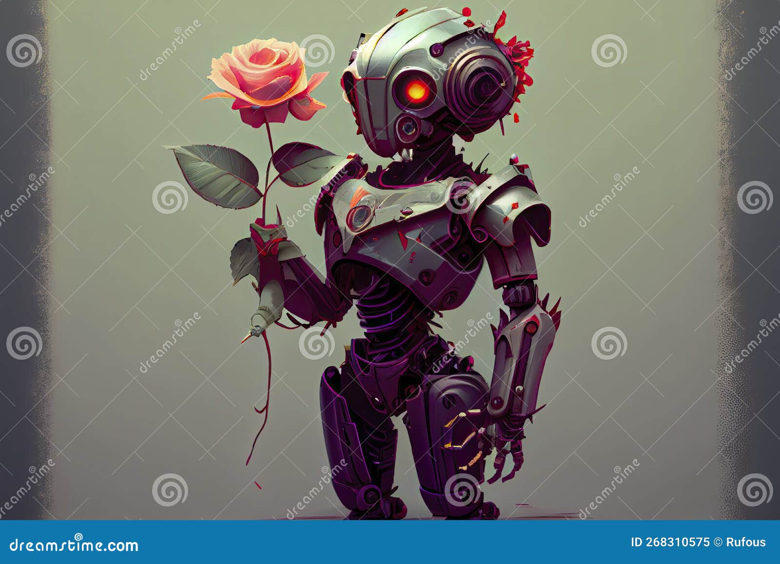 Design of a Robot Cyborg Holding a Flower Stock Illustration ...