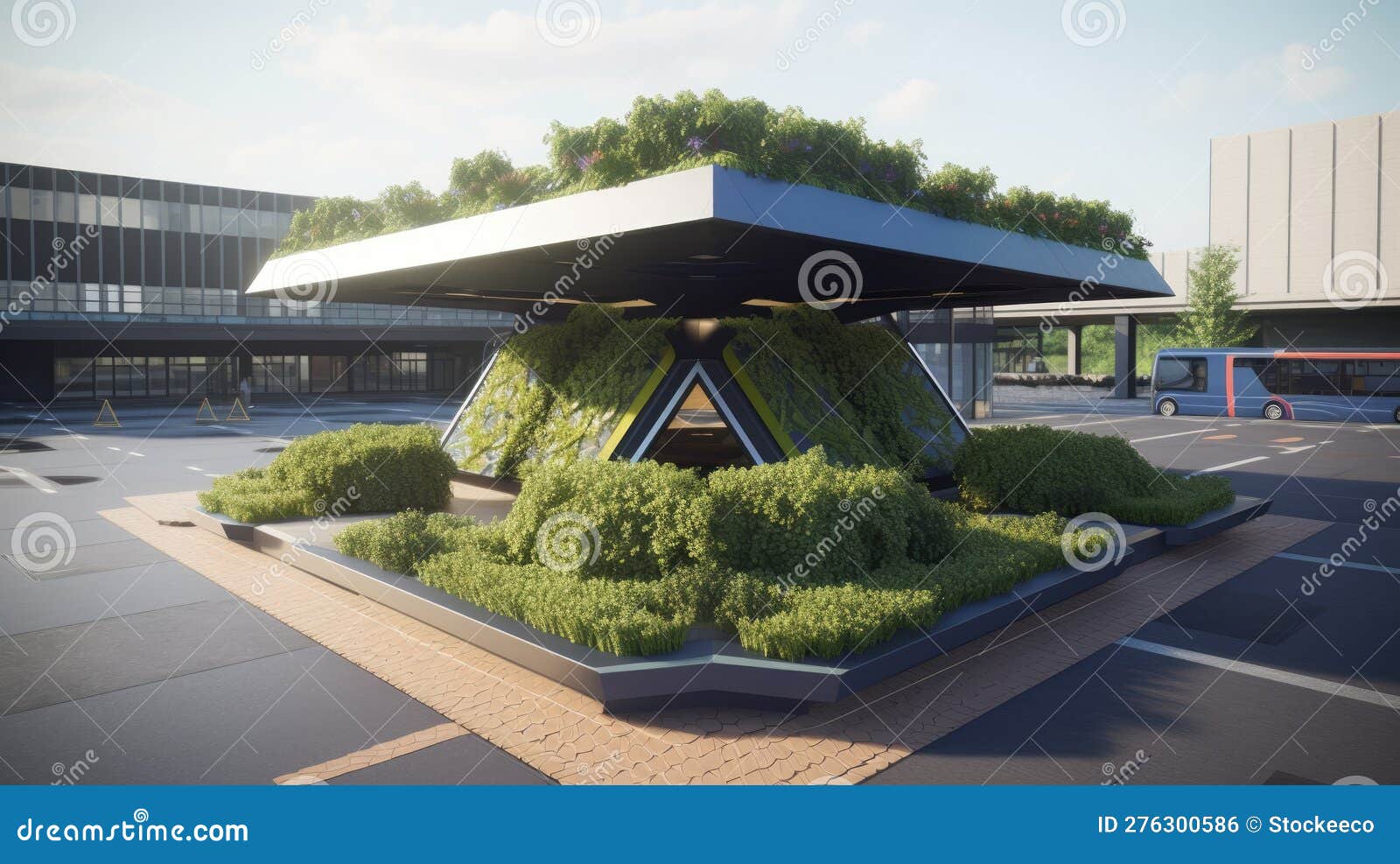 Design a Rooftop Gardens Bus Station with Triangular Shapes Stock ...