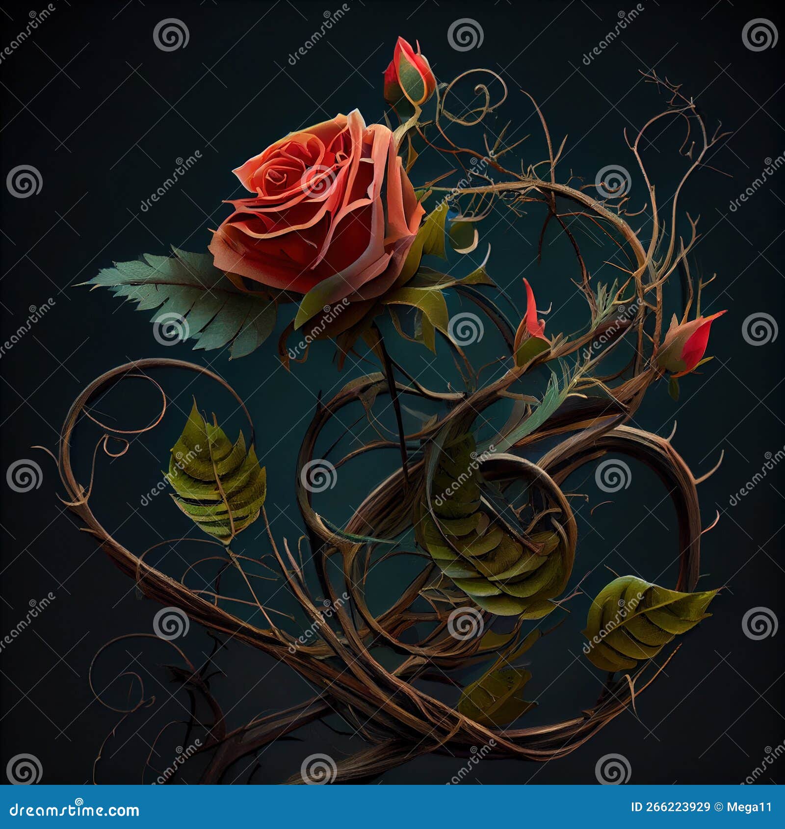 Generative AI: Design of Roses with Twisted Branches and Thorns in Dark ...