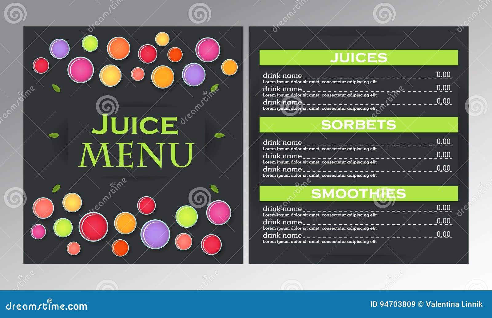 Design Sample Juice Menu for Cafes, Restaurants, Bars. Stock Vector ...