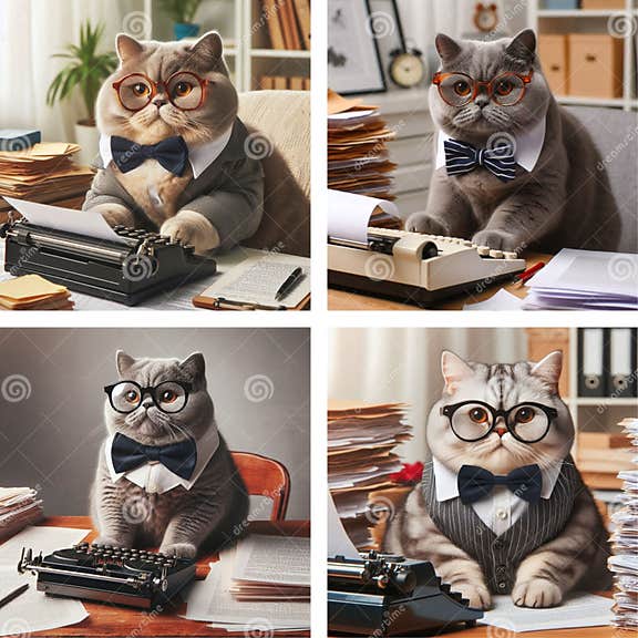 Cute cat secretary stock illustration. Illustration of mammal - 334866835