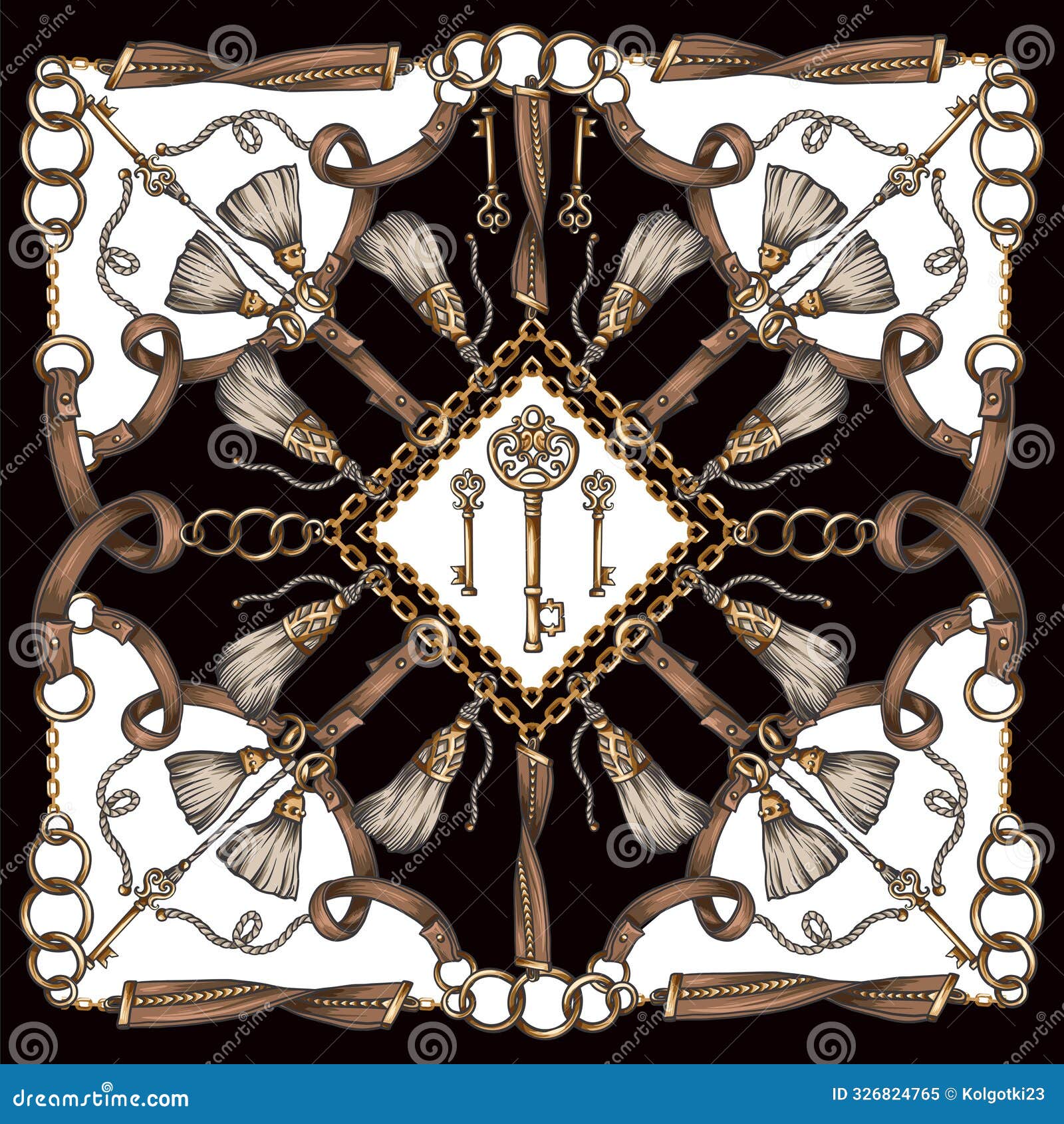 Design Scarf with Keys, Belts and Chain. Vector. Stock Illustration ...