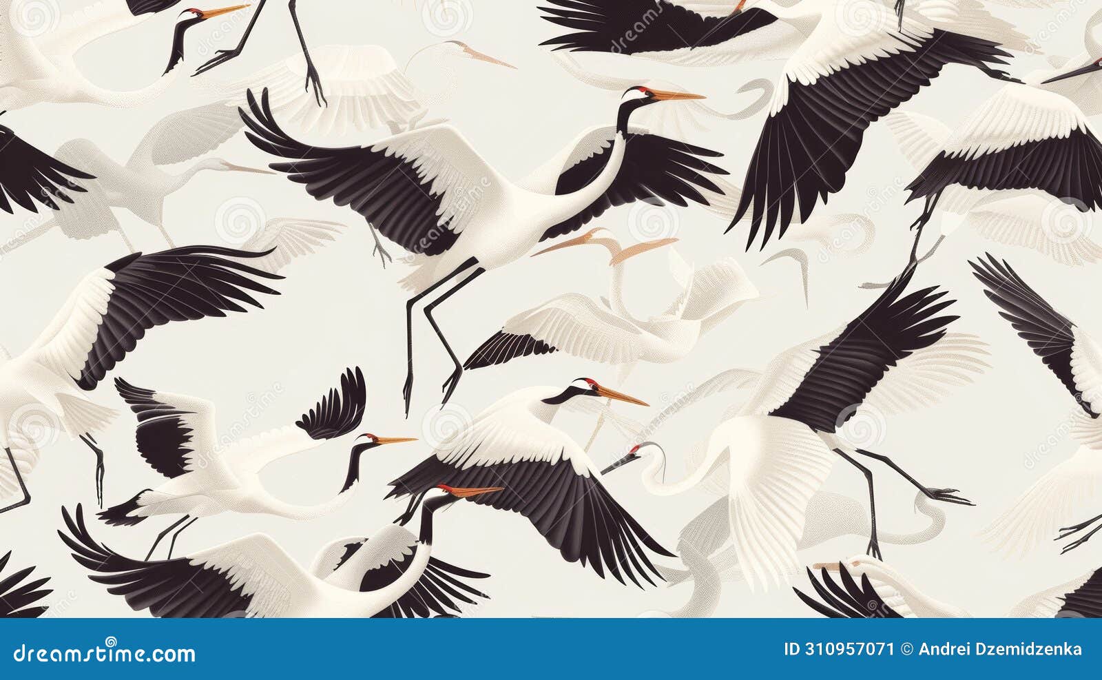Design of a Seamless Birds Pattern. Cranes, White Feathered Heron Flock ...