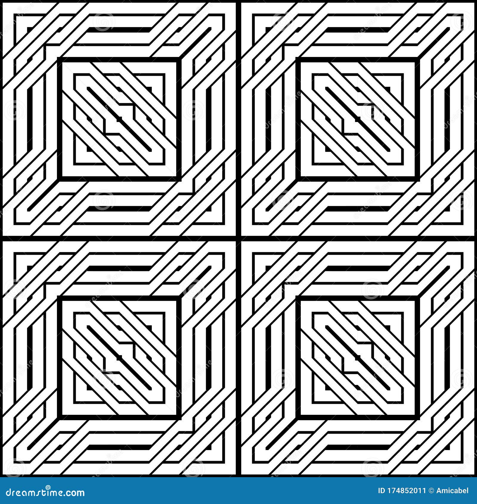 Design Seamless Monochrome Square Pattern Stock Vector Illustration