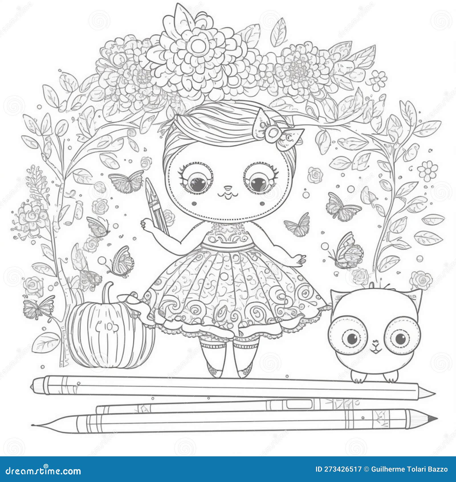 Cute Drawings To Color: Girl, Night Owl and Girl with Flowers. Cute ...