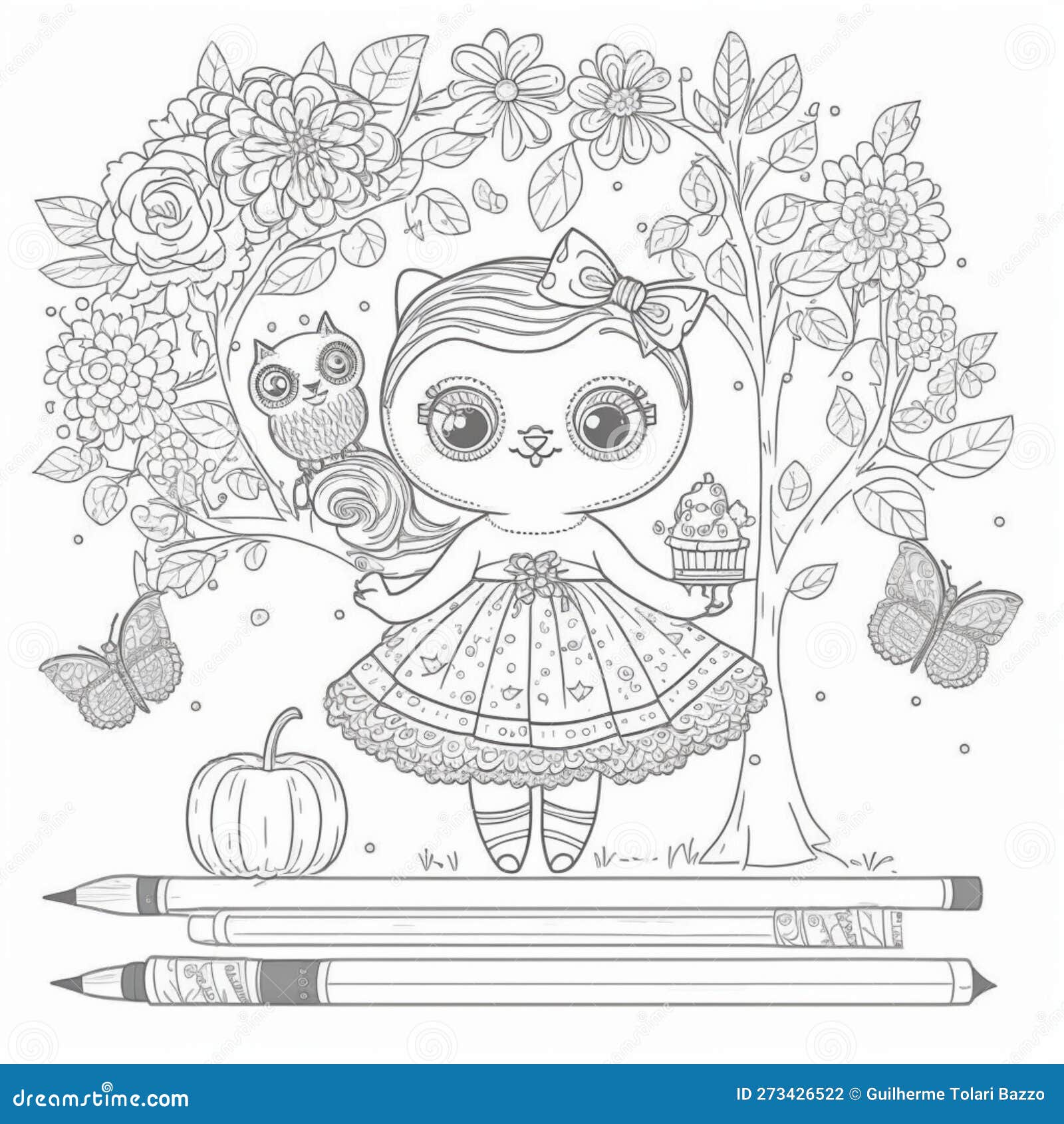 Cute Drawings To Color: Girl, Night Owl and Girl with Flowers. Cute ...