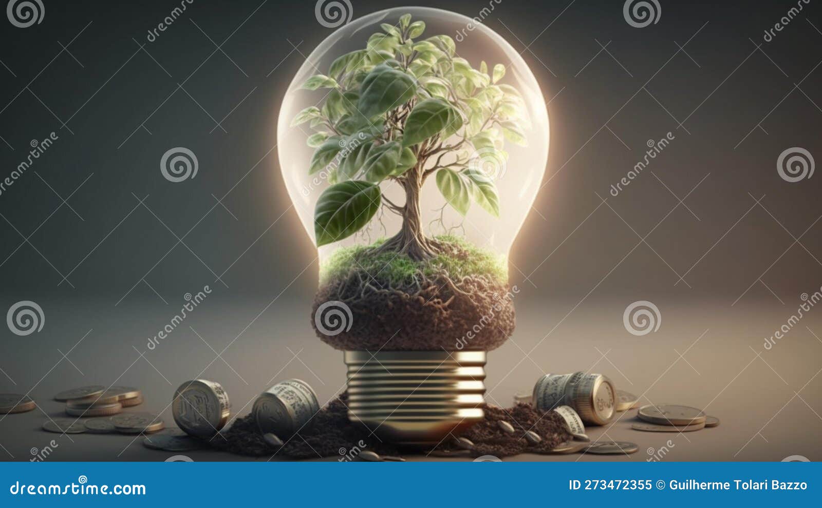 Eco-friendly Light Bulbs, Green Energy Investment, Plant Growth, Money ...