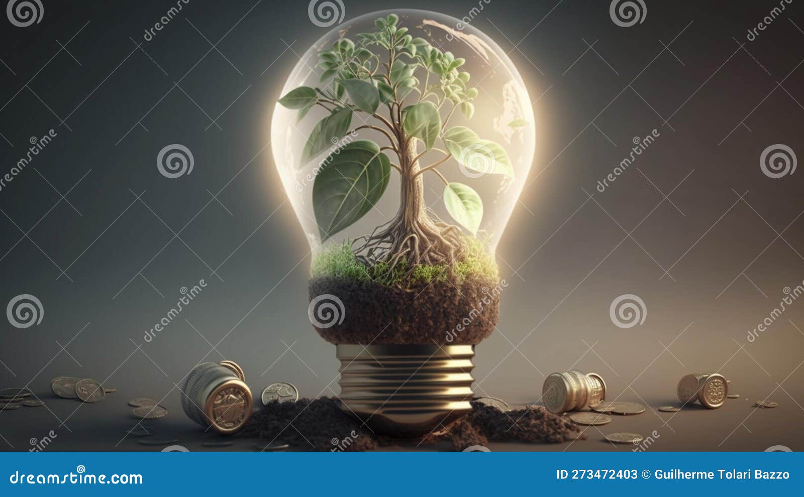Eco-friendly Light Bulbs, Green Energy Investment, Plant Growth, Money ...
