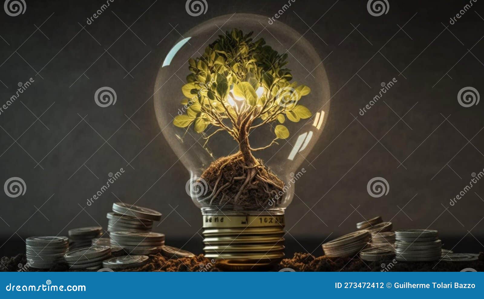Eco-friendly Light Bulbs, Green Energy Investment, Plant Growth, Money ...
