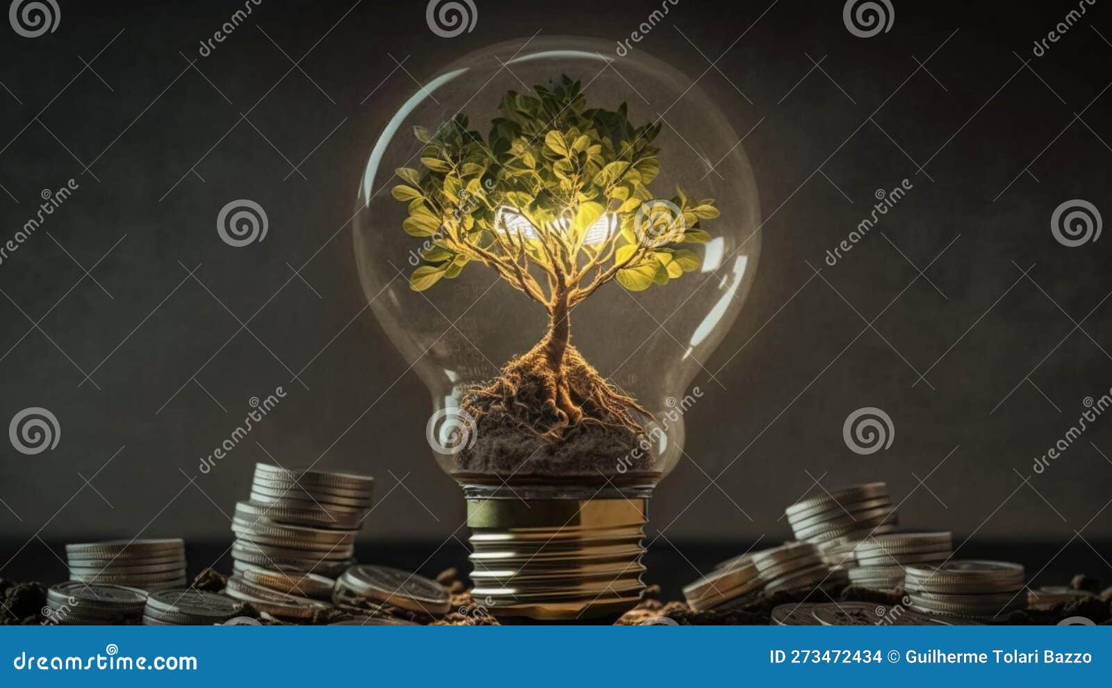 Eco-friendly Light Bulbs, Green Energy Investment, Plant Growth, Money ...