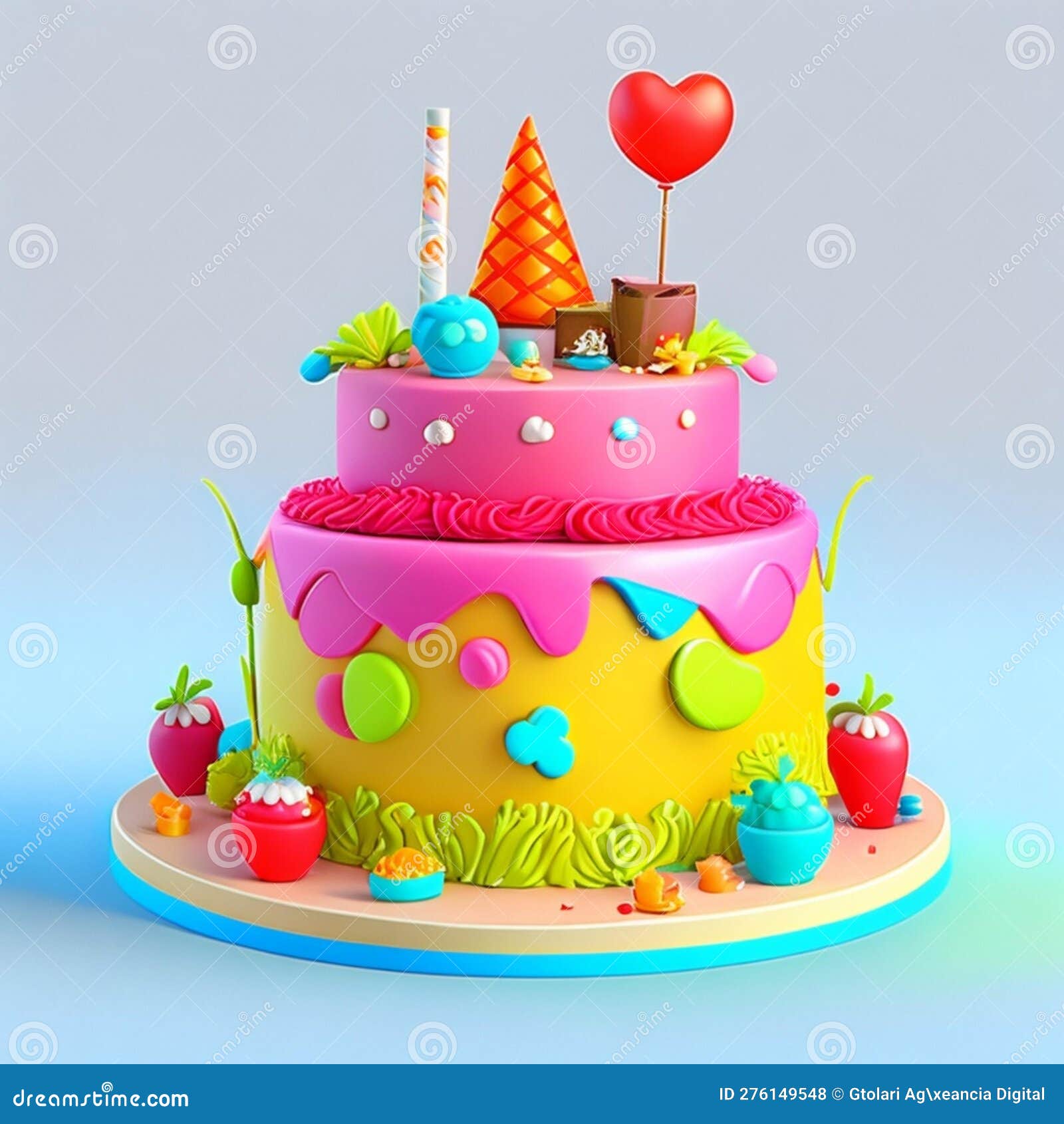 Festa Cake, 3D Cake Illustration, Birthday Cake, 3D Cake, Decorated ...